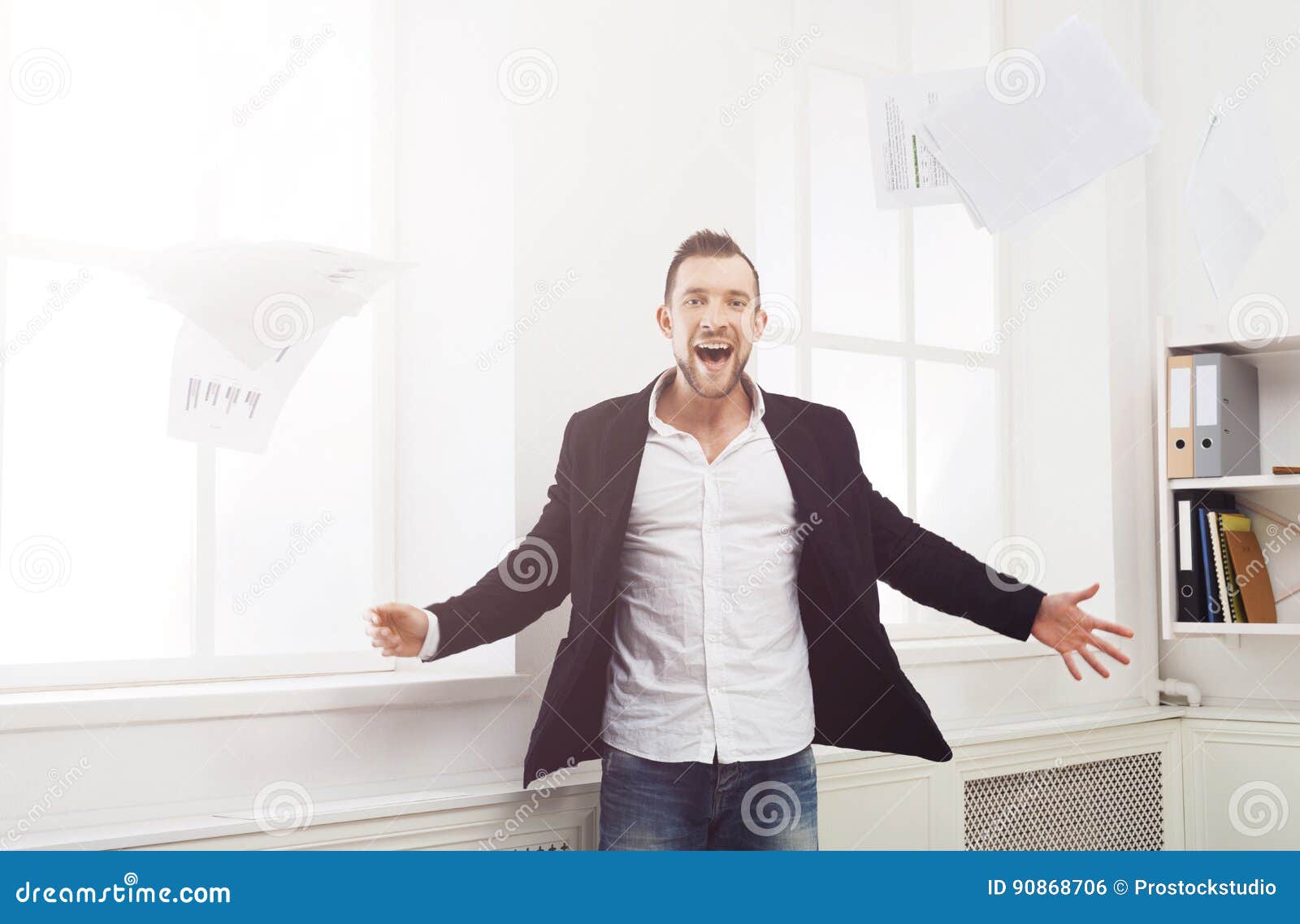 Businessman Drop Paper, Have Fun after Working Day Stock Photo - Image ...