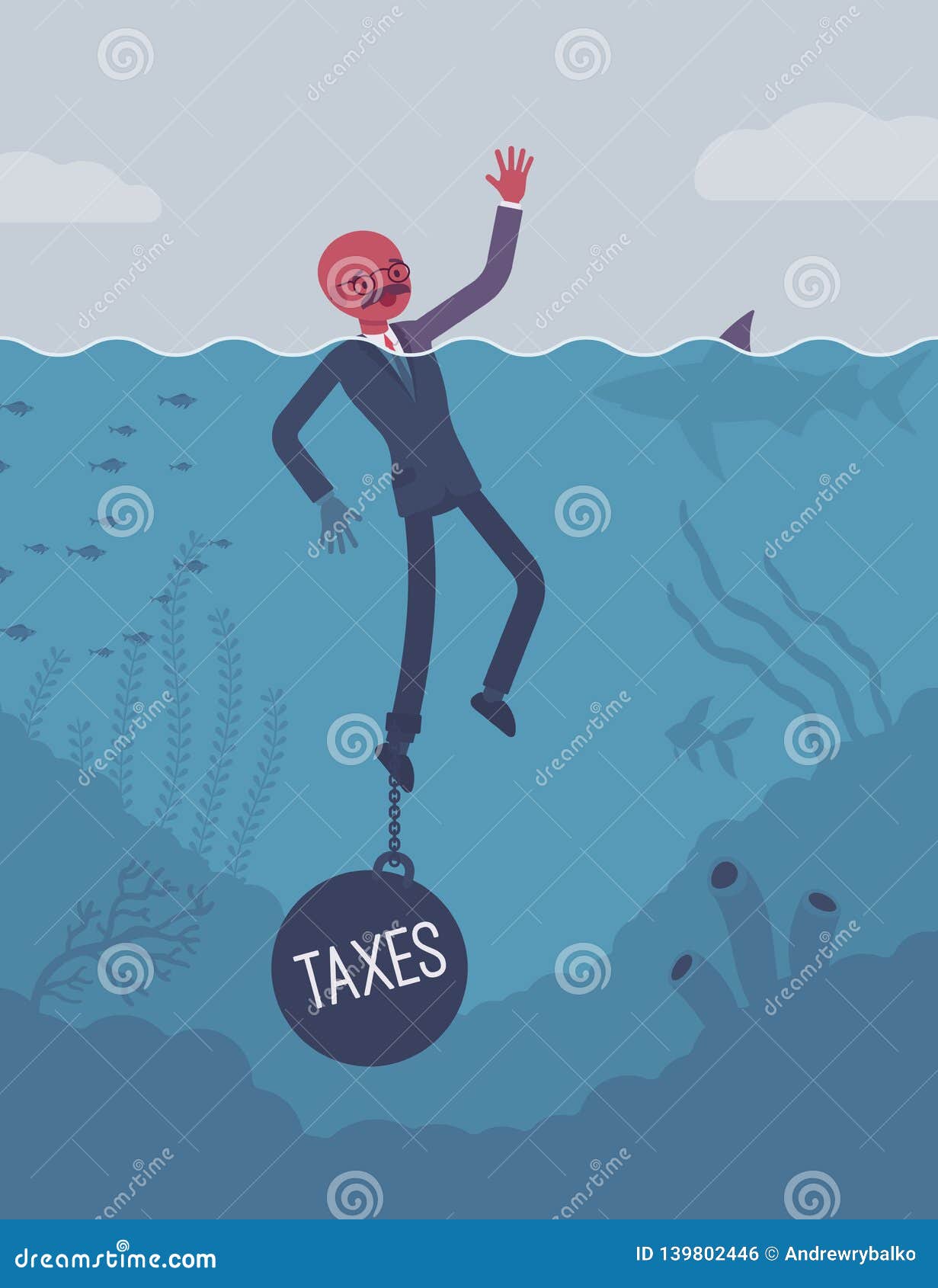 Businessman Drowning Chained with a Weight Taxes Stock Vector ... Businessman Drowning Chained with a Weight Taxes Stock Vector ...