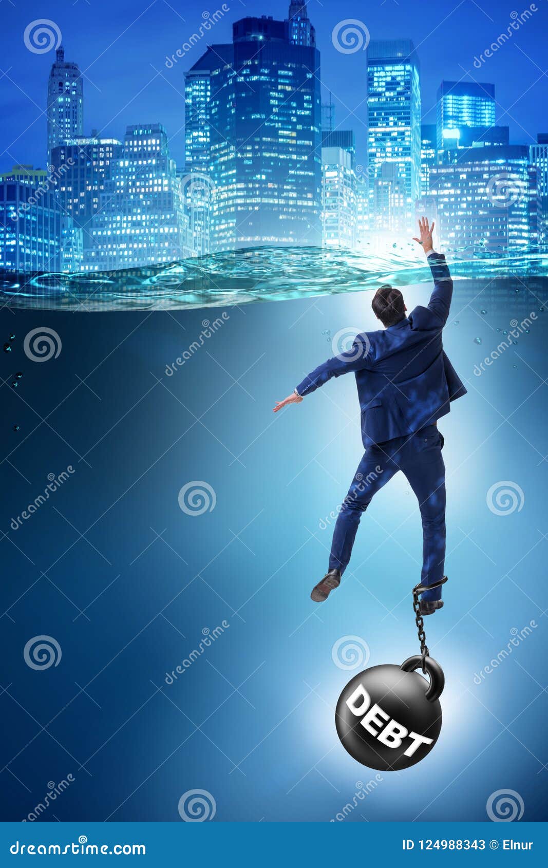 The Businessman Drowning in Concept of High Debt Stock Image - Image of ...