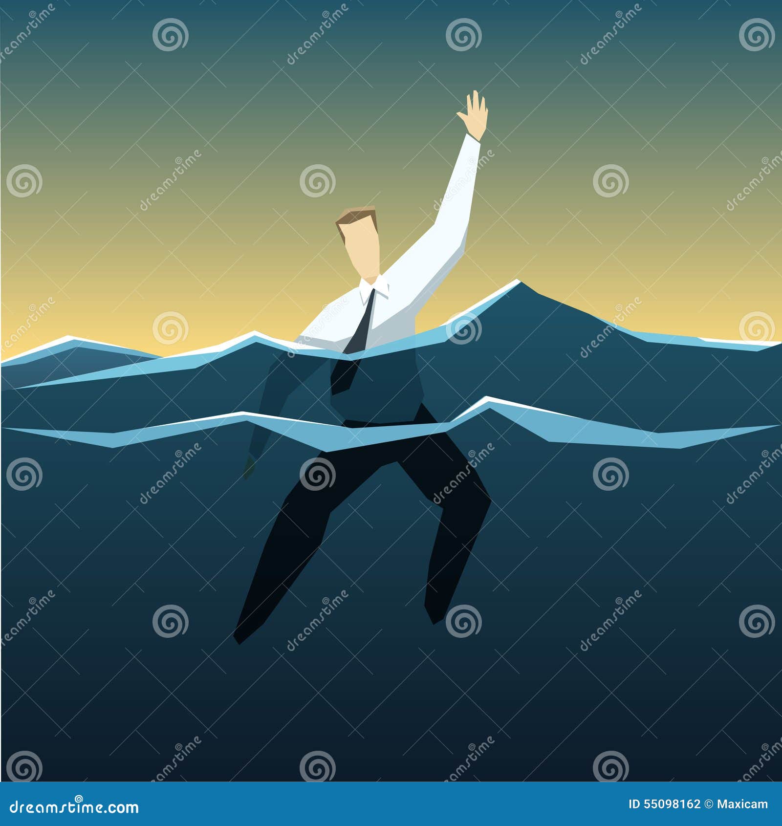 Businessman is Drowning in the Deep Ocean of Problems Stock Vector ...
