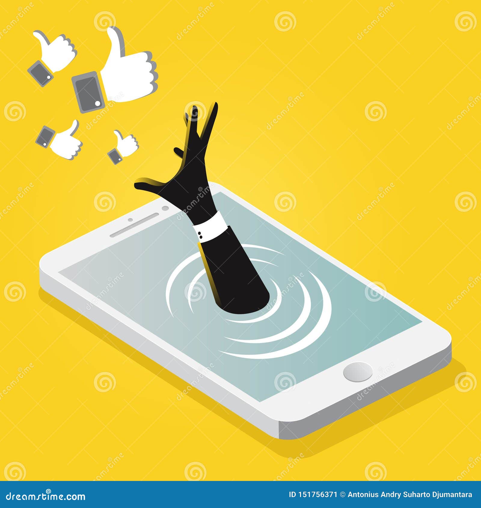 Businessman Drowning in Mobile Phone Stock Vector - Illustration of ...
