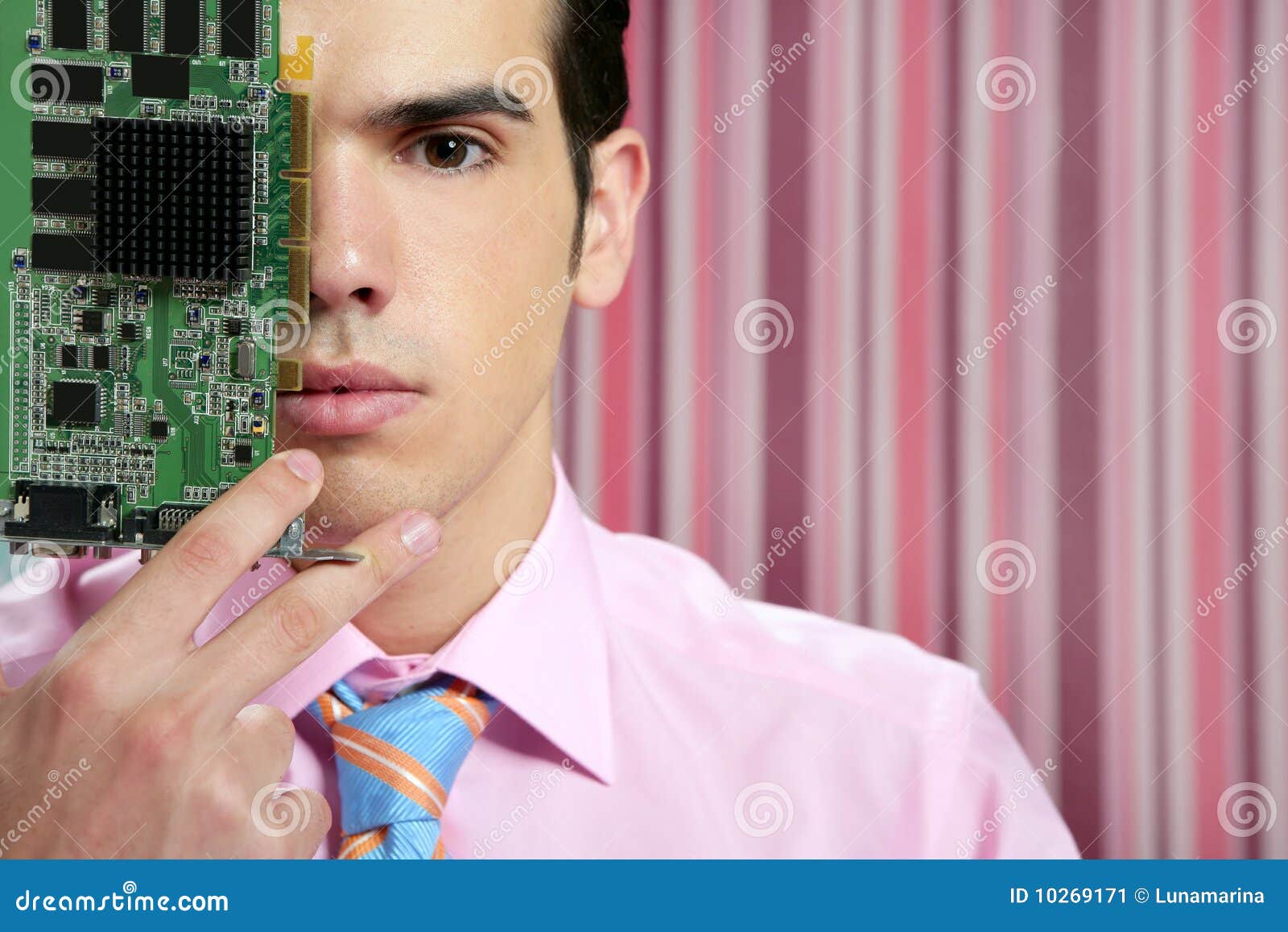 Businessman with Electronic Circuit in Face Stock Image - Image of chip ...
