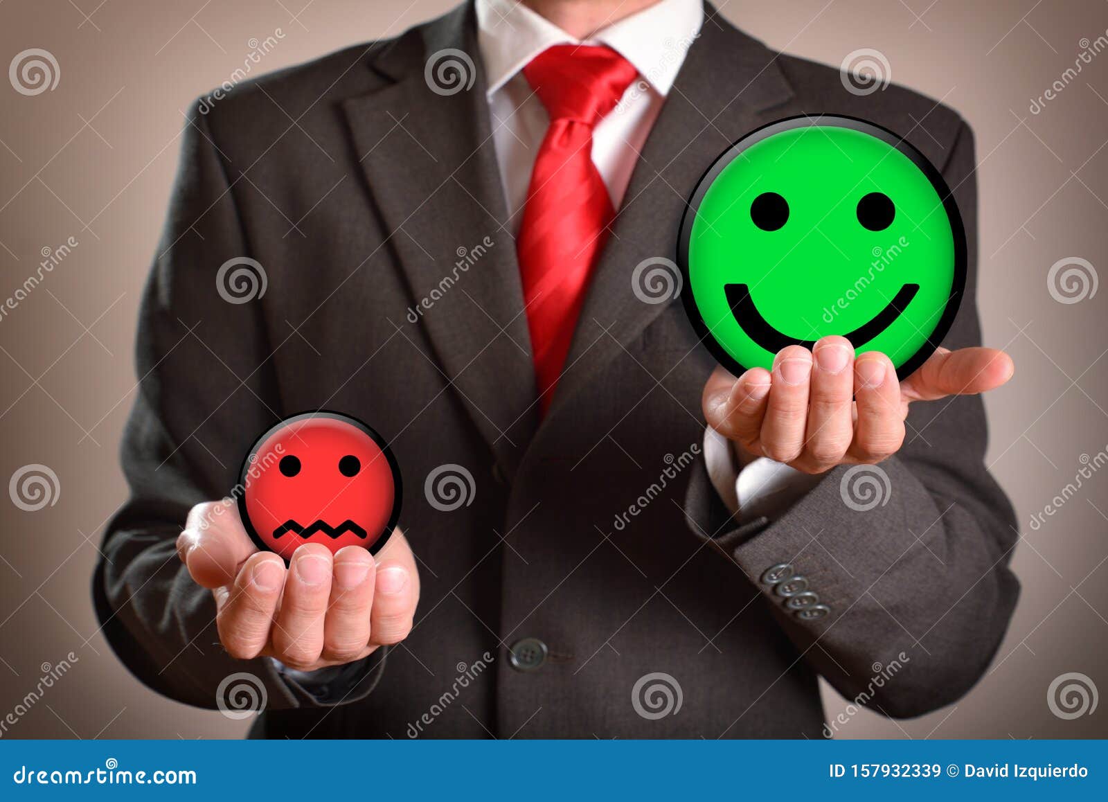 Businessman with Emoticons in His Hands Representing Success Stock ...