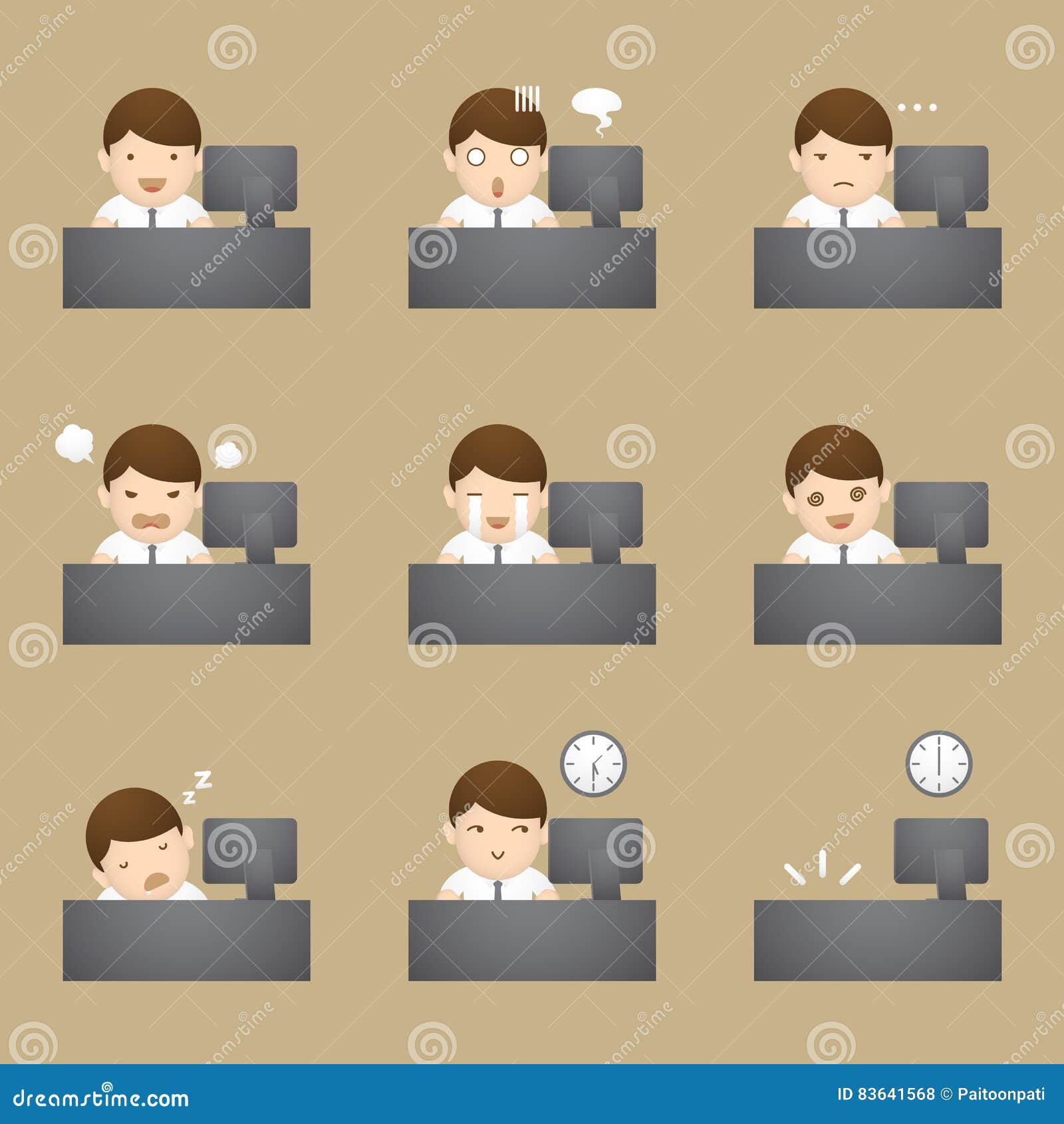 Businessman Emotions with Computer Desk Illustration Character Stock ...