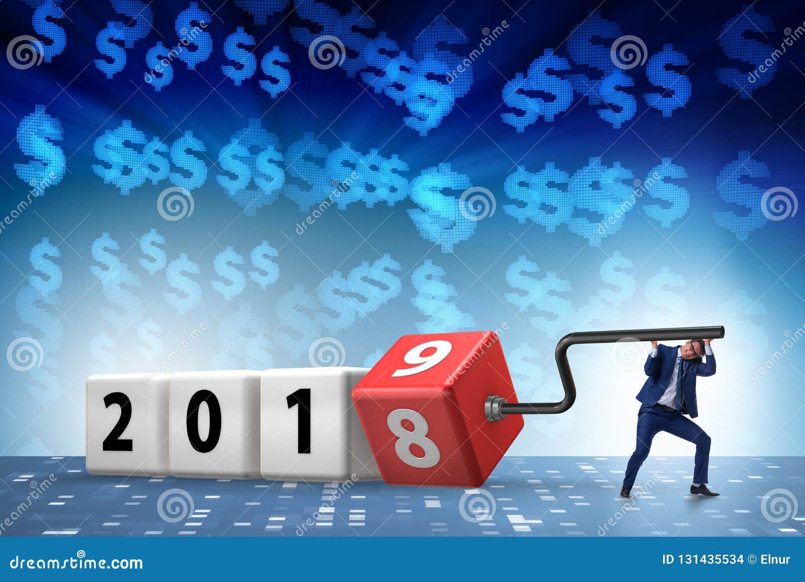 The Businessman Employee Rotating Cube To Reveal Number 2019 Stock