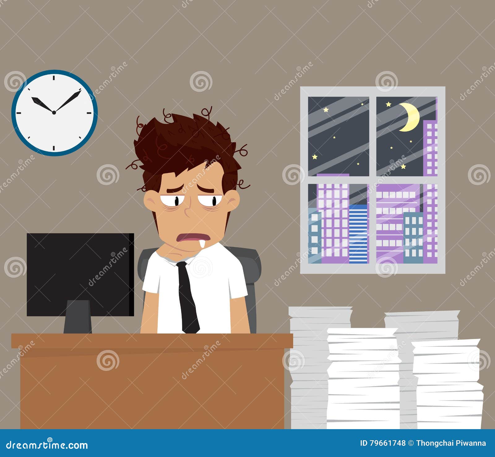 Businessman Endure Working Late at Night Stock Vector - Illustration of ...