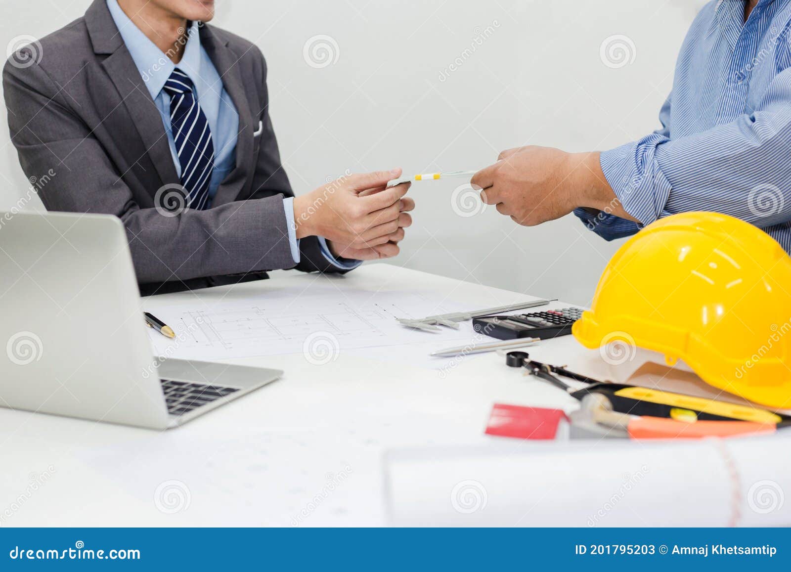 Businessman and Engineer Discuss at Meeting about Housing Project Stock ...