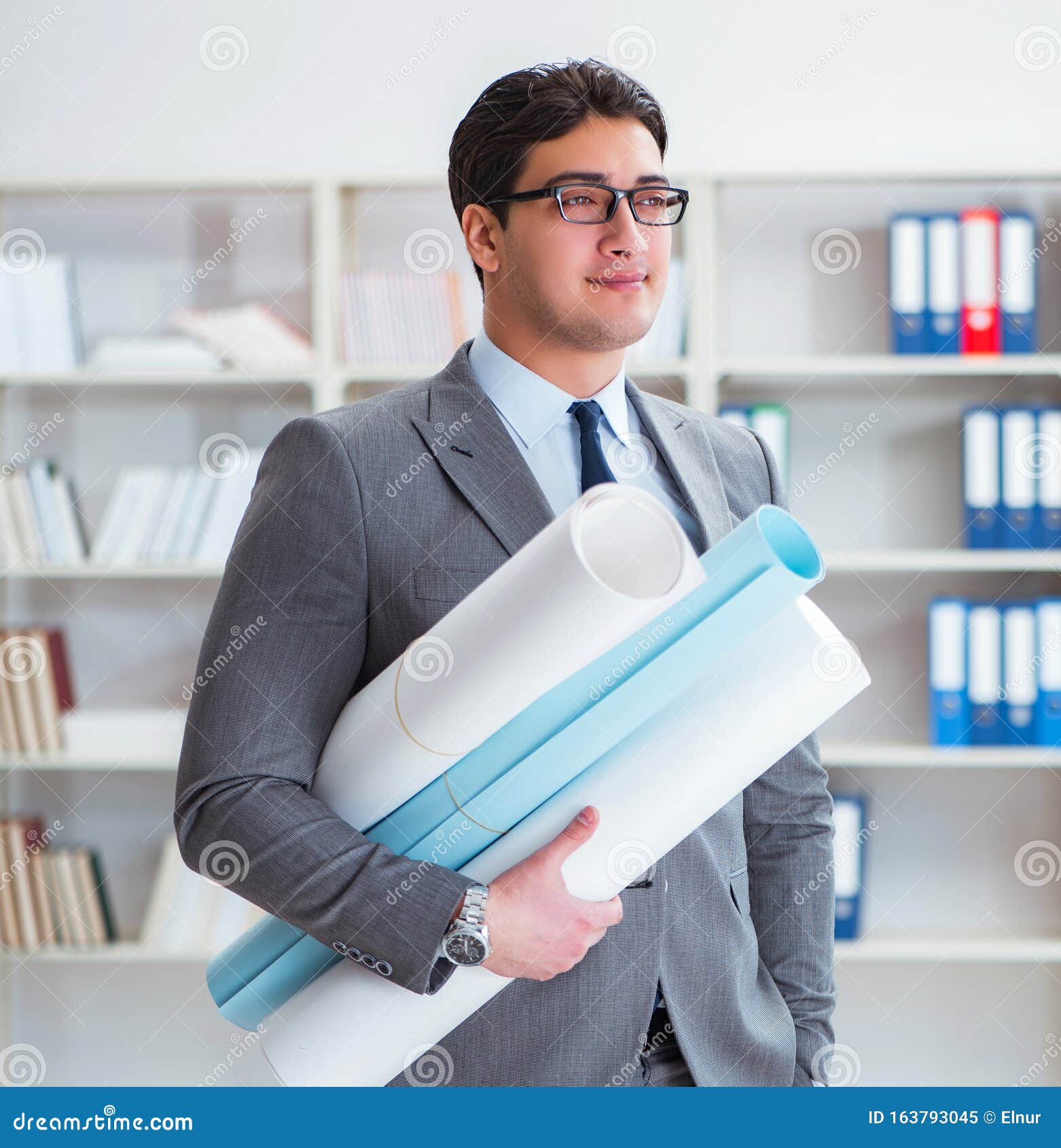 Workplace Of Draftsman With Pencil, Pen, Stapler, Scissors, Magnifying ...