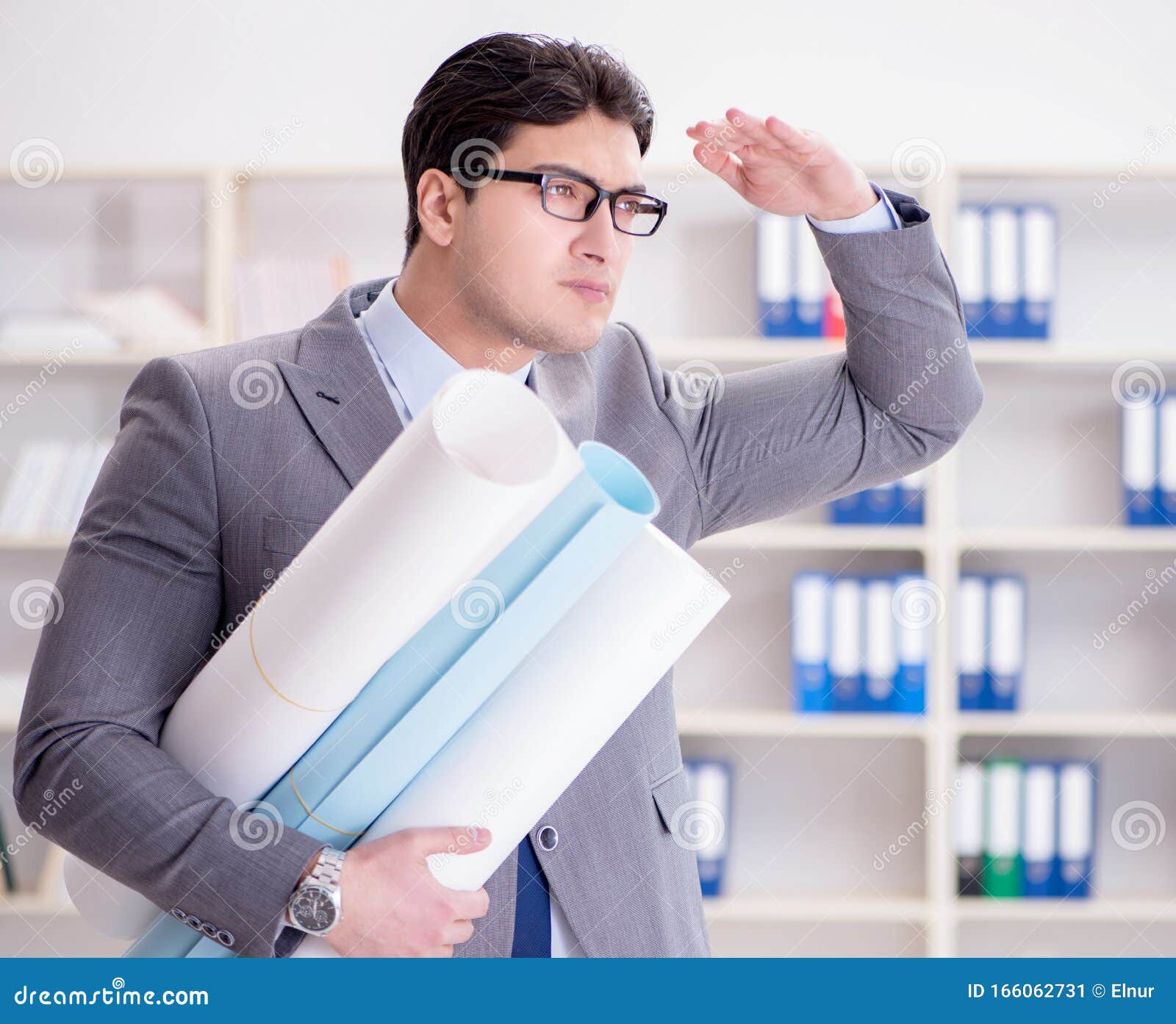 Businessman Engineer Draftsman with Blueprints Drawings Stock Image ...