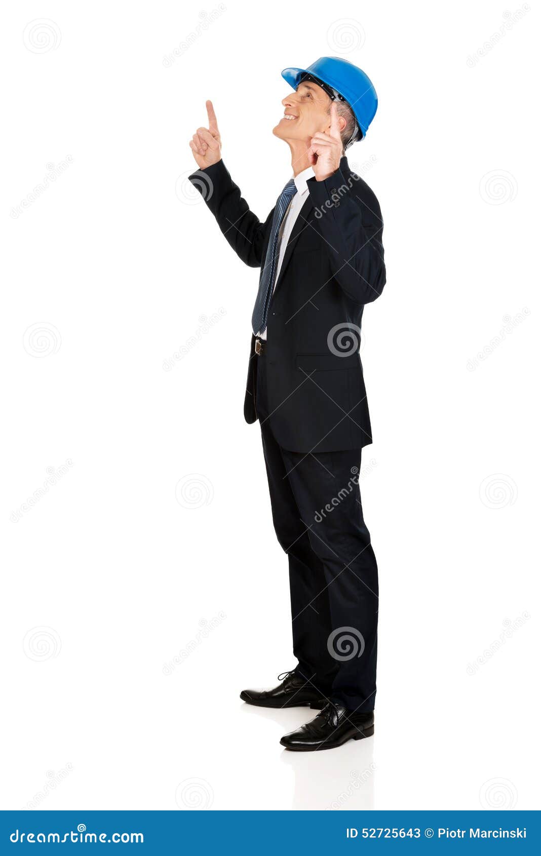 Businessman Engineer Pointing Up Stock Image - Image of build ...