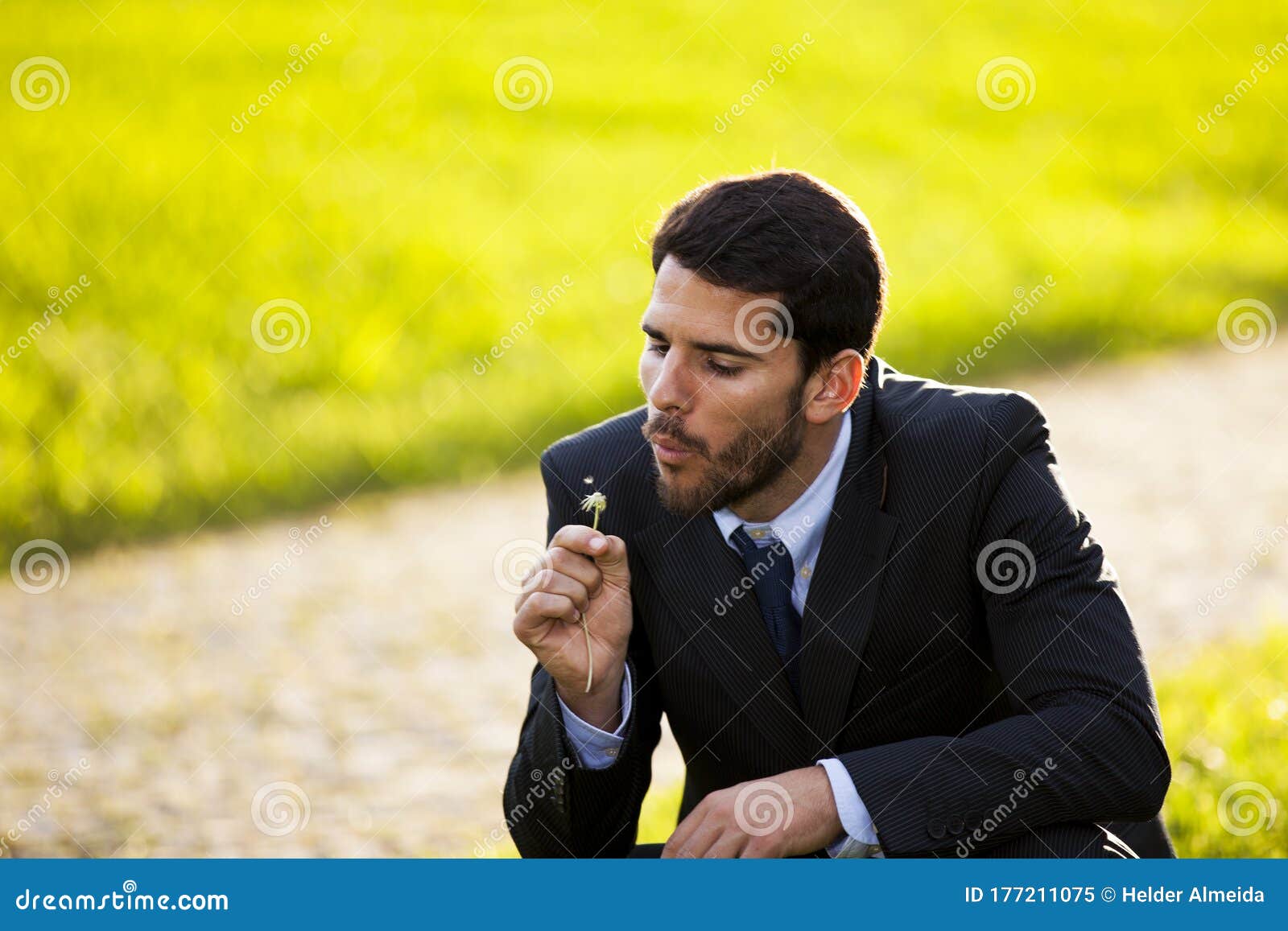 Businessman Enjoying the Grass Smell Stock Image - Image of confidence ...