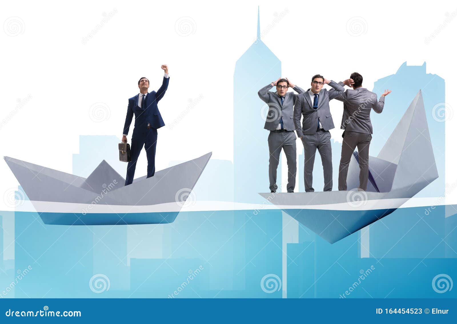 Businessman Escaping Sunken Paper Boat Ship Stock Image - Image of ...