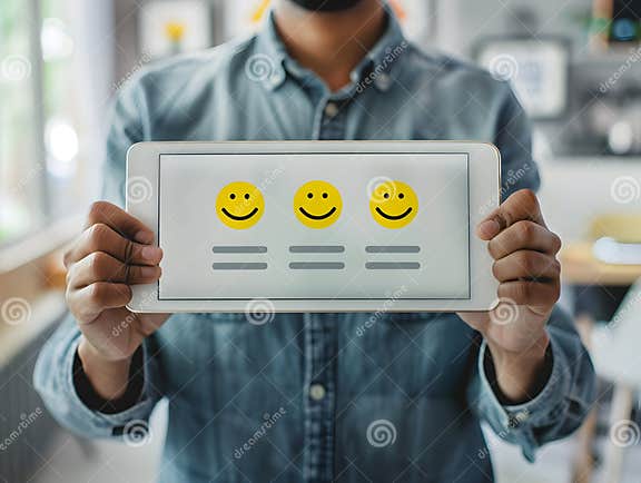 Businessman Evaluating Positive Customer Feedback on Digital ...