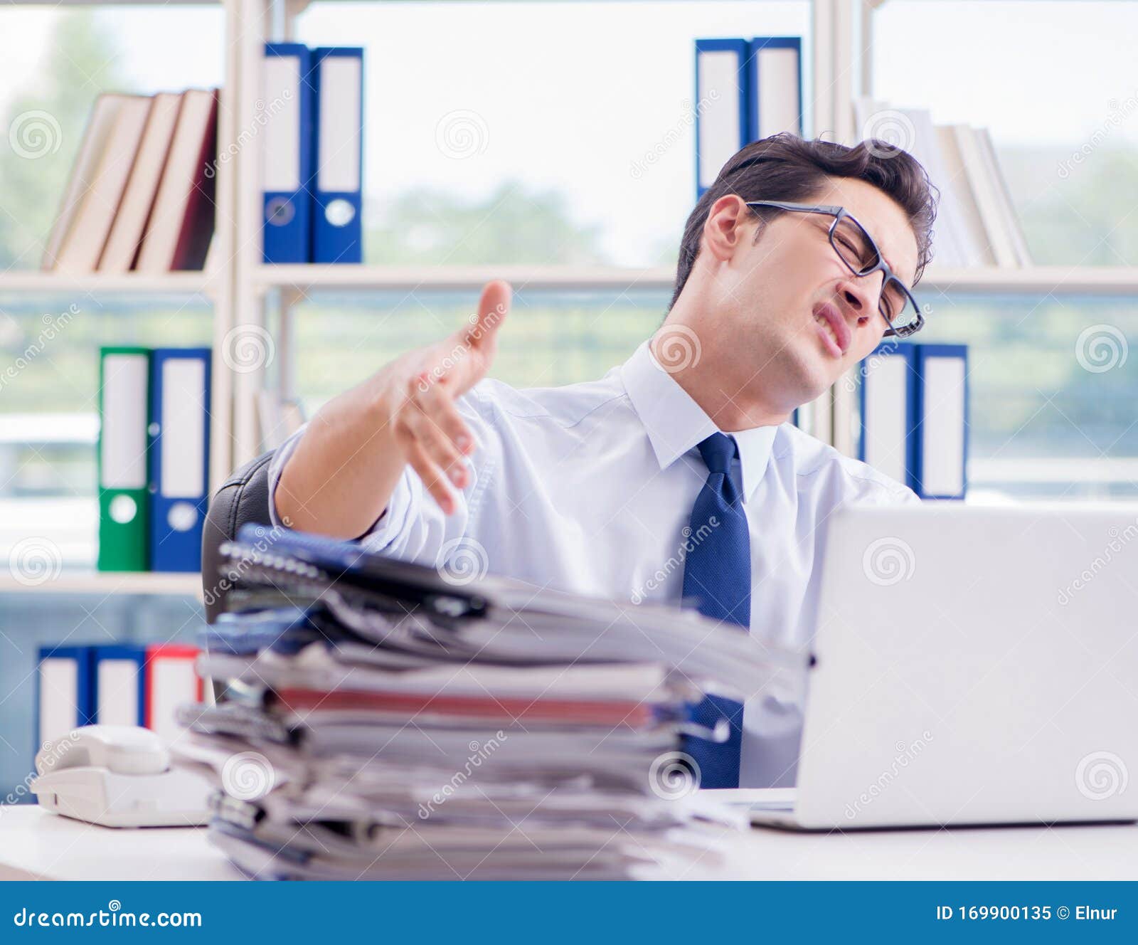 Businessman with Excessive Work Paperwork Working in Office Stock Image ...