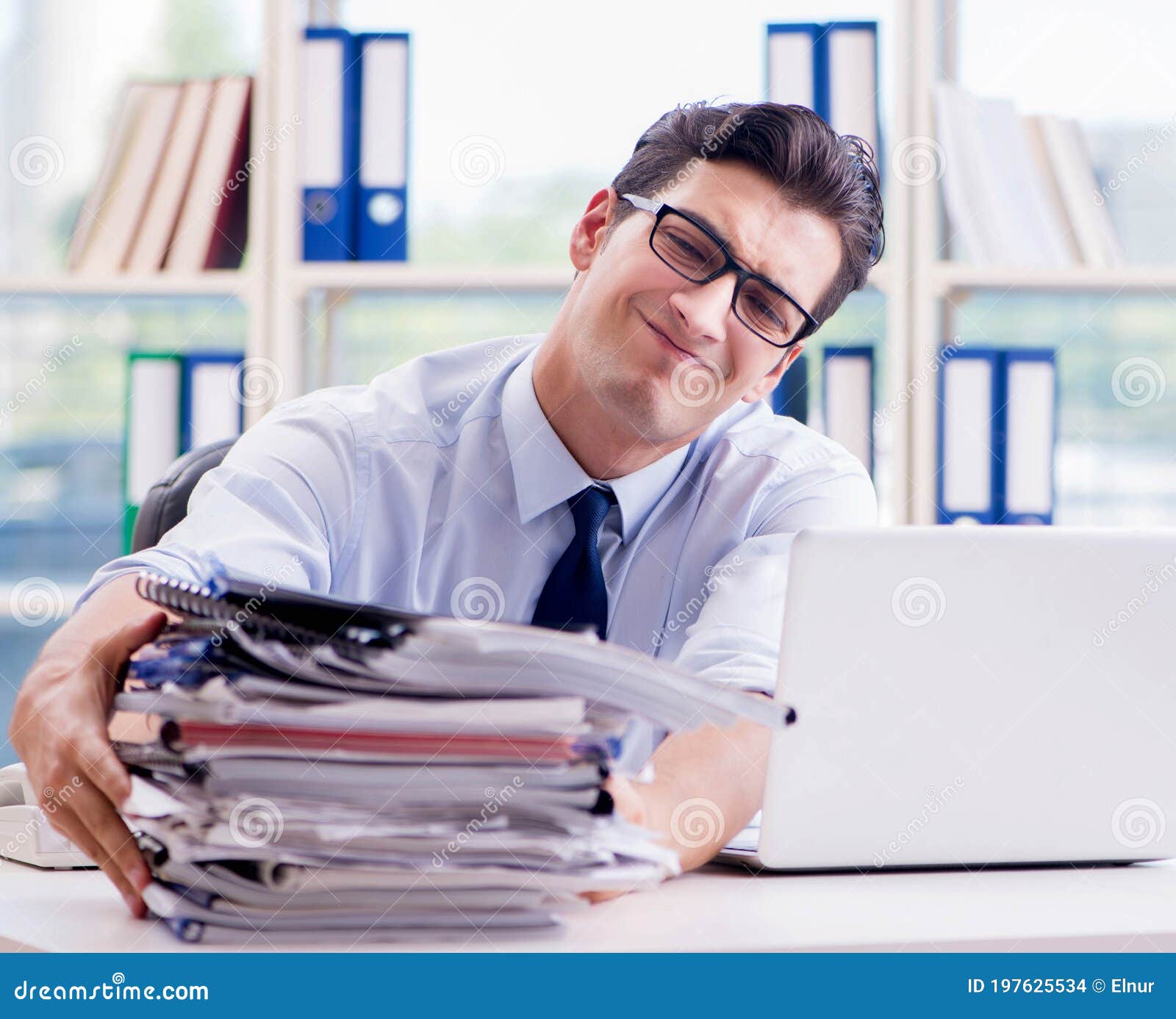 Businessman with Excessive Work Paperwork Working in Office Stock Photo ...