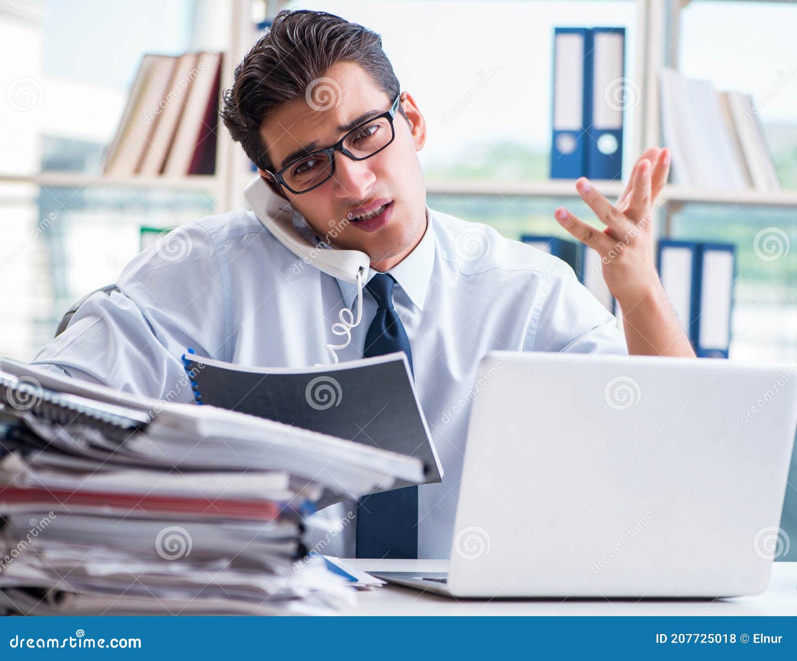 Businessman with Excessive Work Paperwork Working in Office Stock Photo ...
