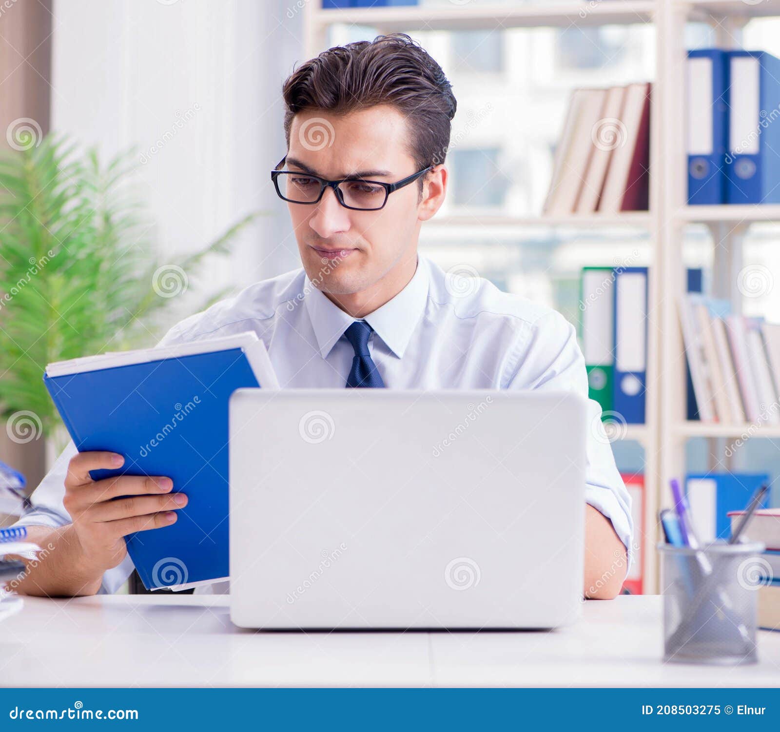 Businessman with Excessive Work Paperwork Working in Office Stock Image ...