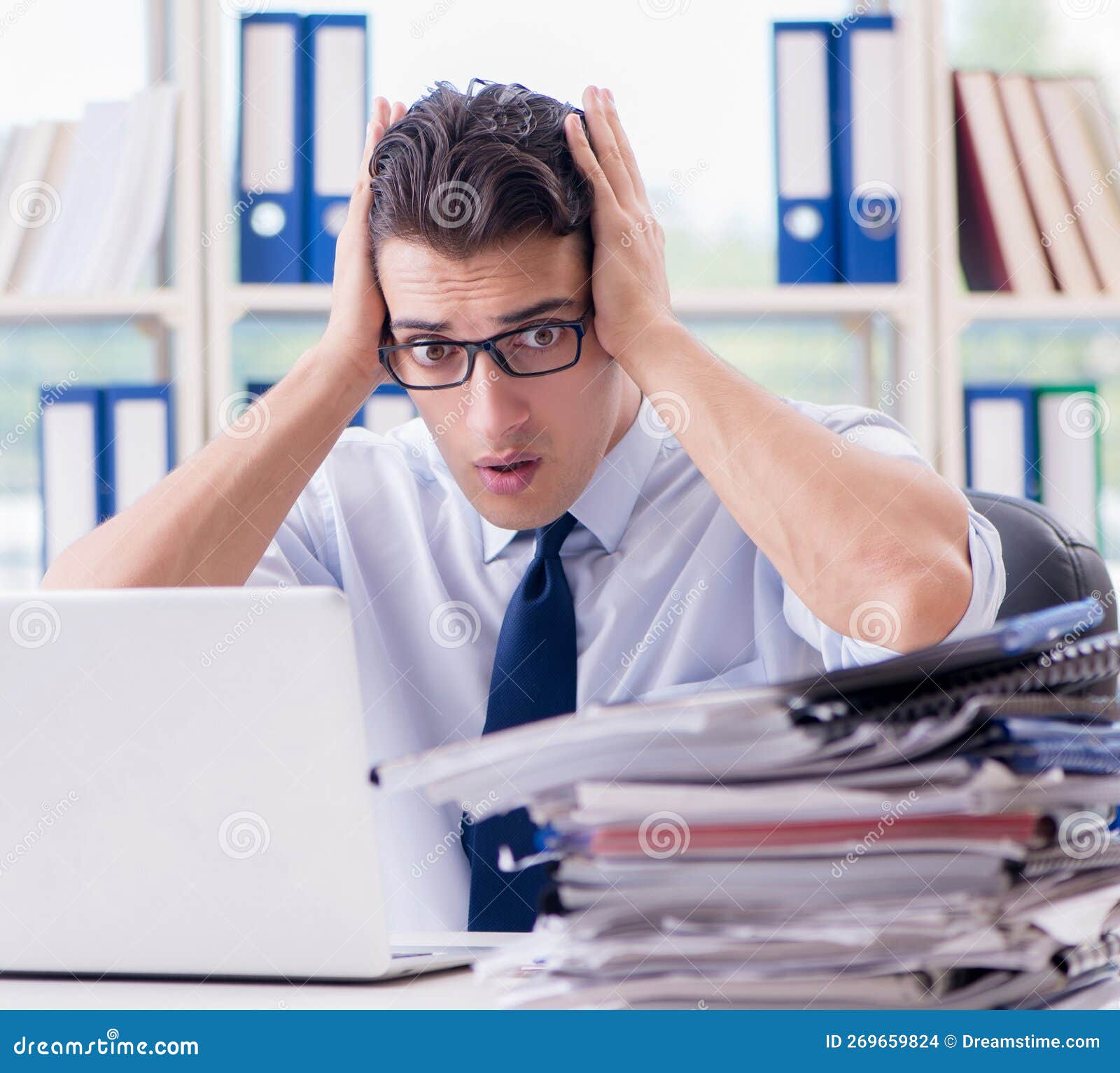 Businessman with Excessive Work Paperwork Working in Office Stock Photo ...
