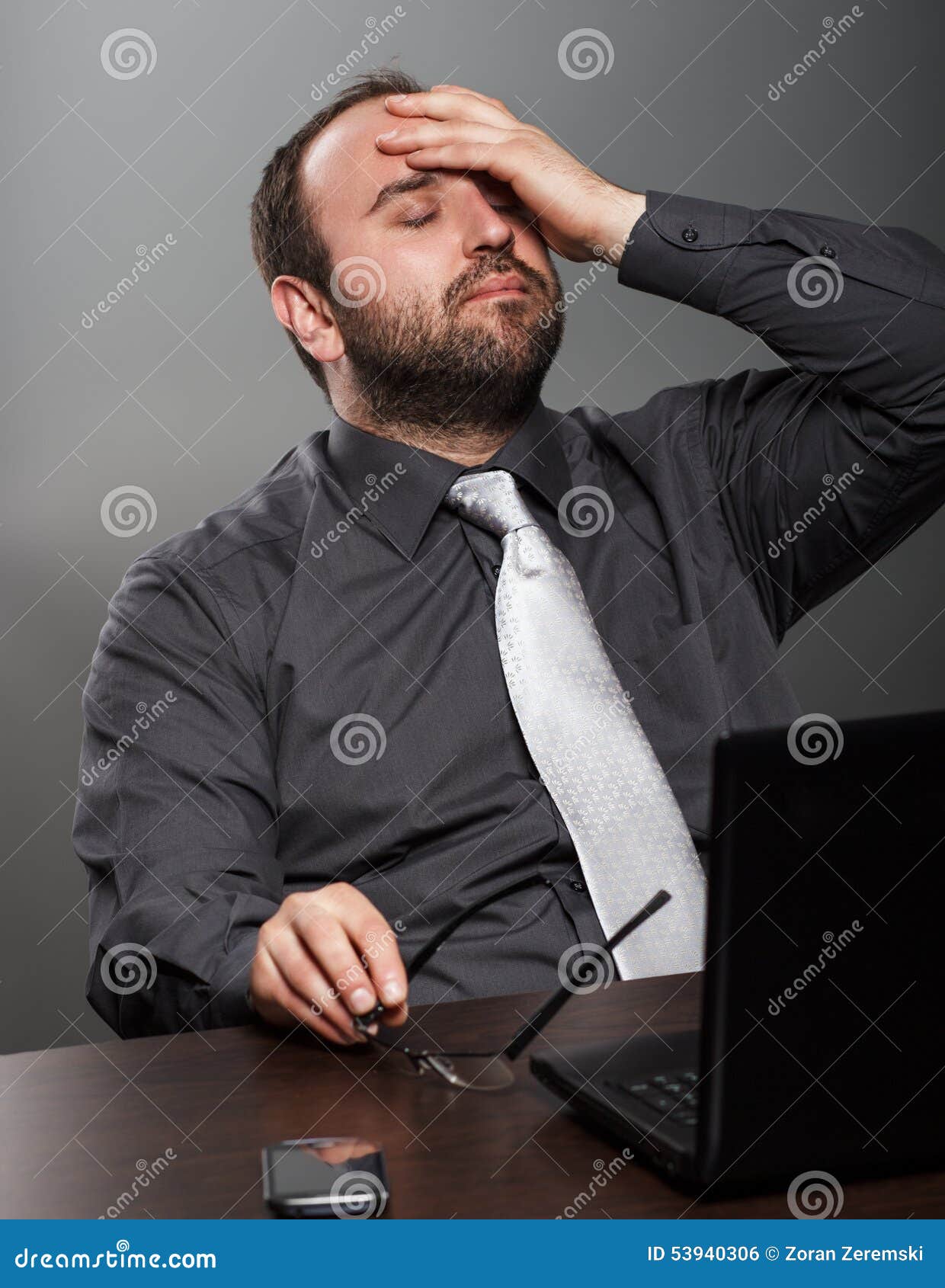 Businessman Exhausted at Work Stock Photo - Image of color, gray: 53940306
