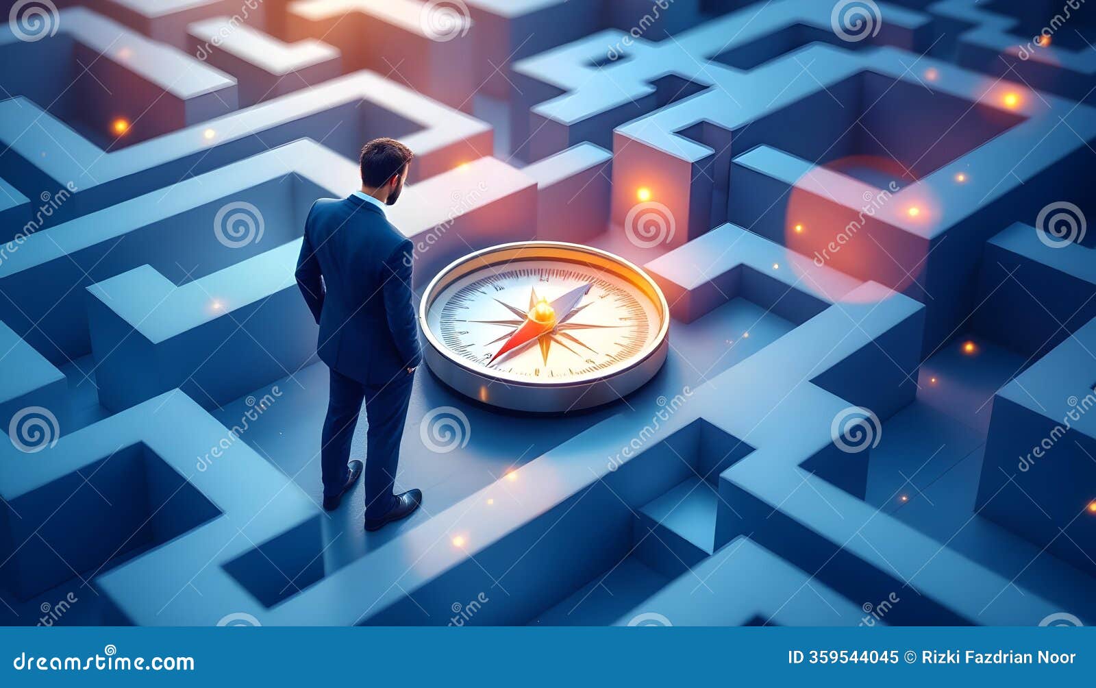 Businessman Facing Maze with Compass Navigation Guide Stock ...