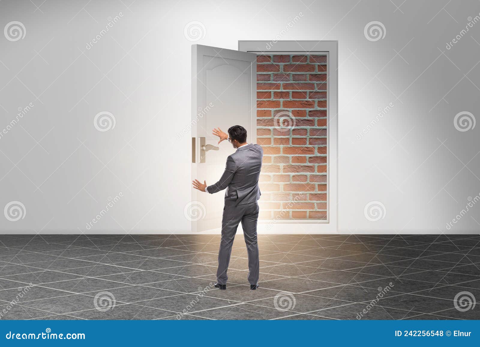 Businessman Facing No Exit with Brick Door Stock Photo - Image of ...