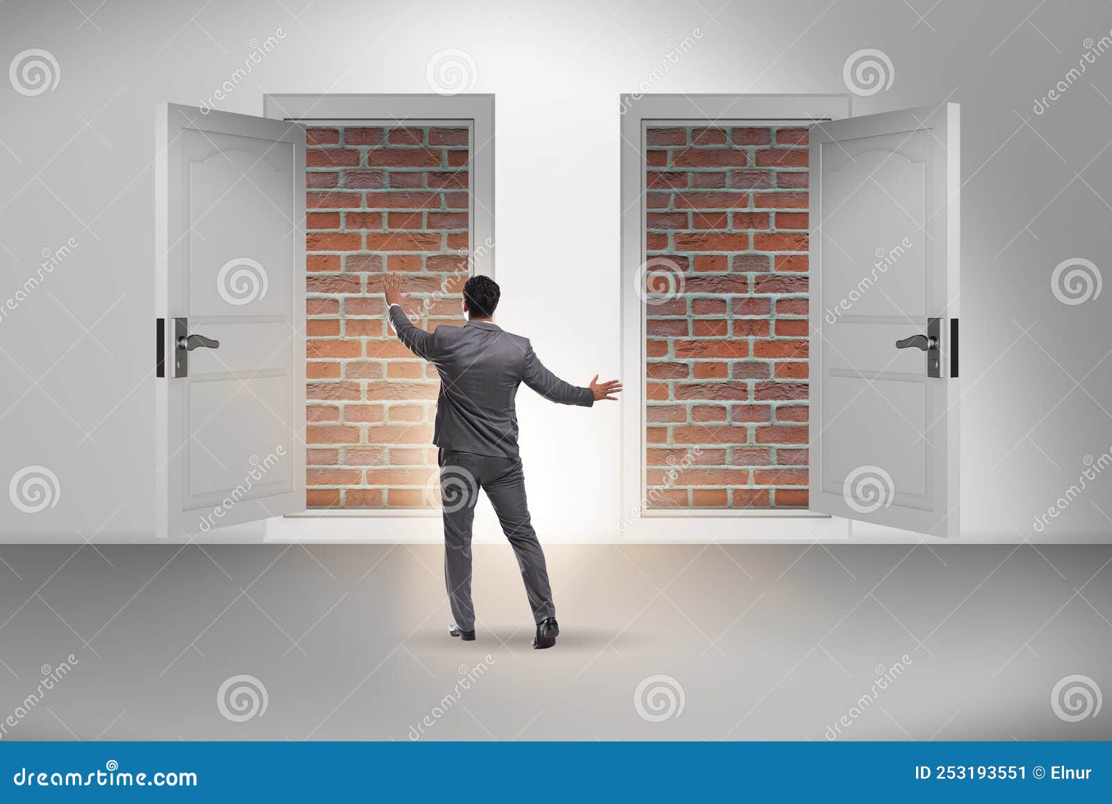 Businessman Facing No Exit with Brick Door Stock Image - Image of exit ...