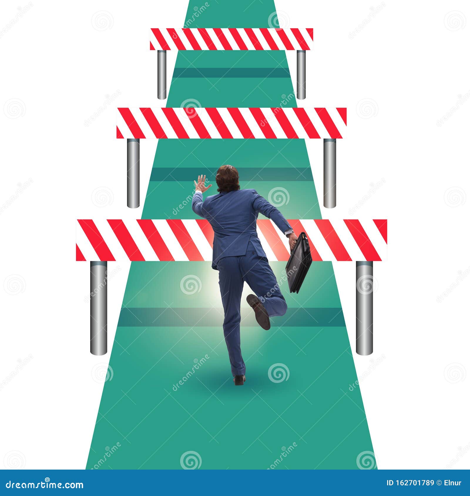 Businessman Facing Running Barriers in Challenging Business Stock Image ...