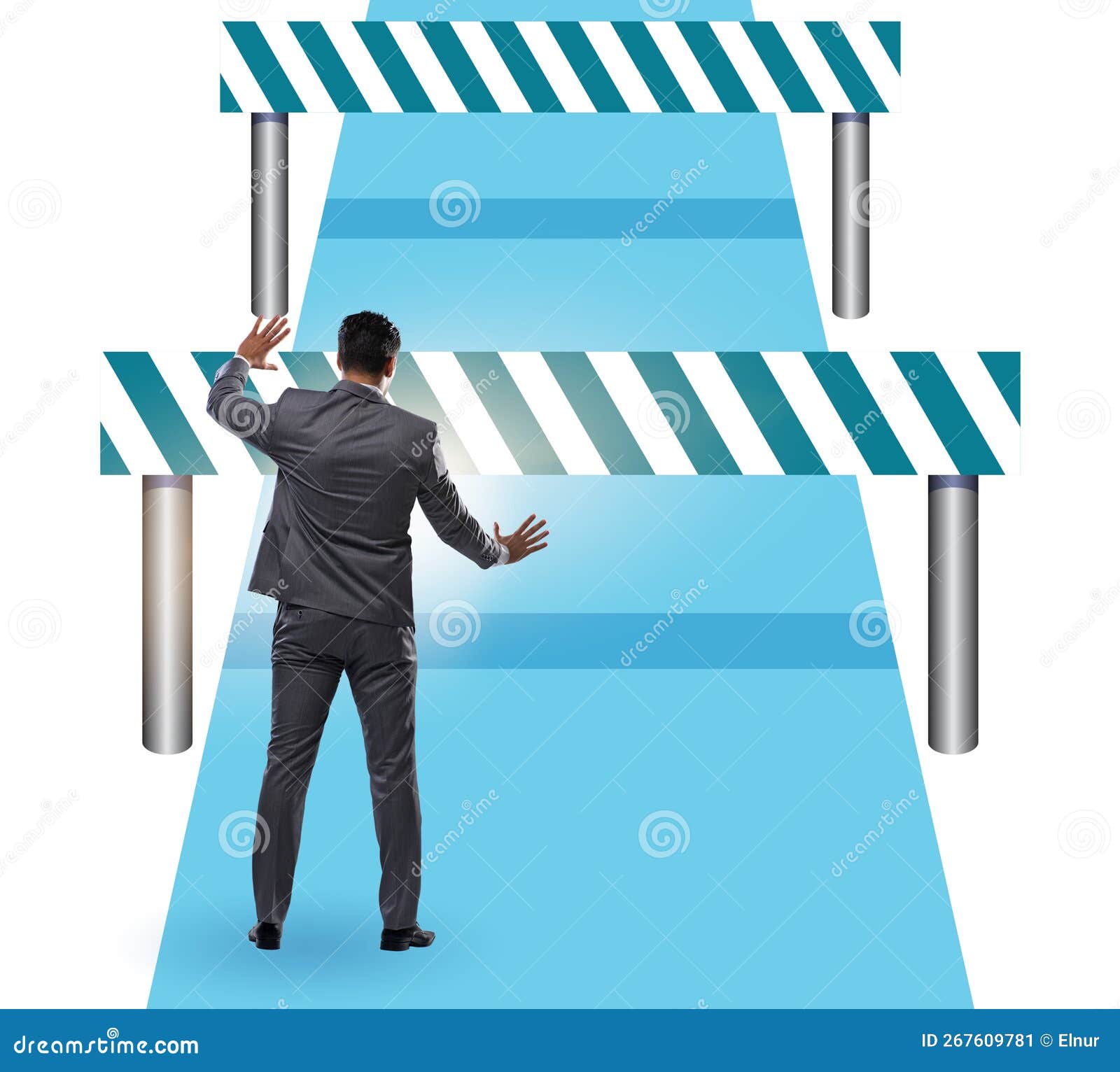 Businessman Facing Running Barriers in Challenging Business Stock Image ...