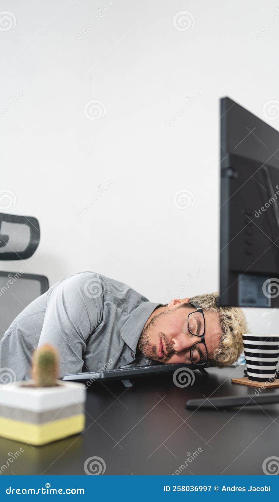 Businessman Falling Asleep in the Office, Stress and Overwork Concept ...