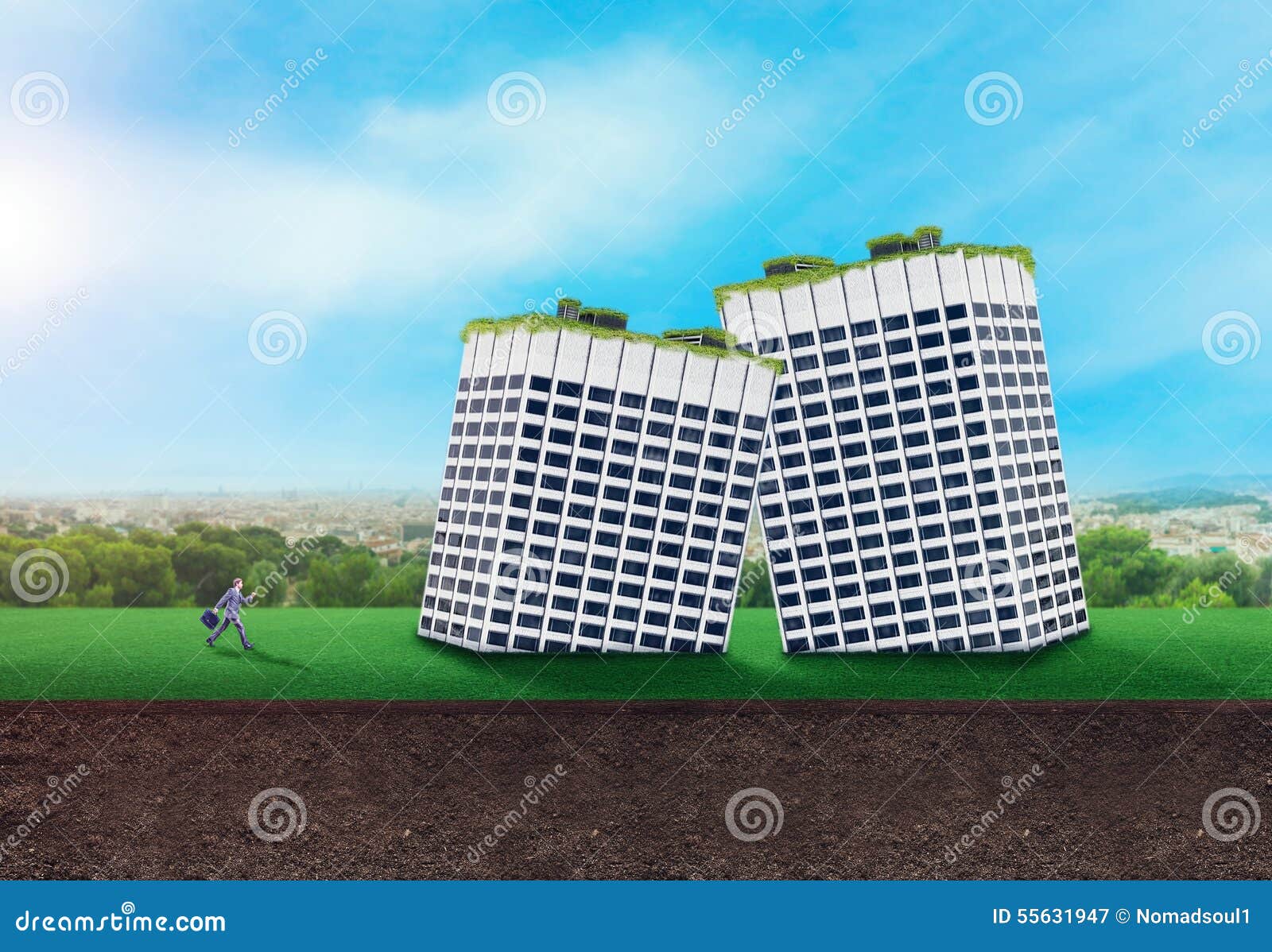 Businessman and Falling Buildings Stock Image - Image of energy, office ...