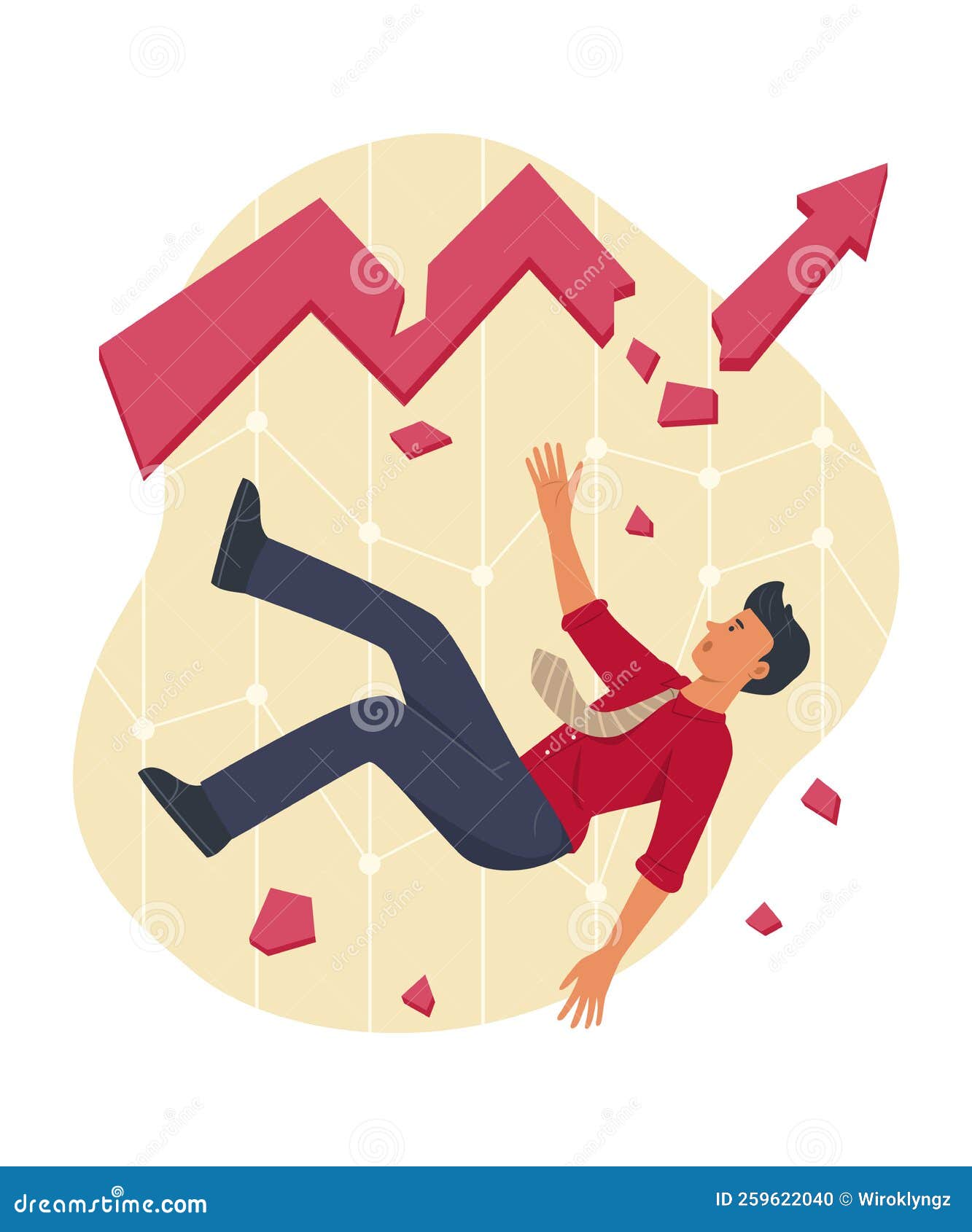 Businessman Falling Down from Broken Graph Chart Concept Illustration ...