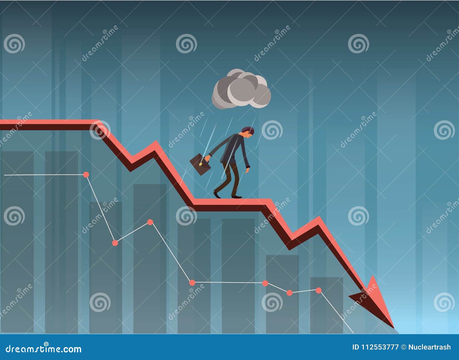 Businessman on Falling Down Chart. Stock Vector - Illustration of ...