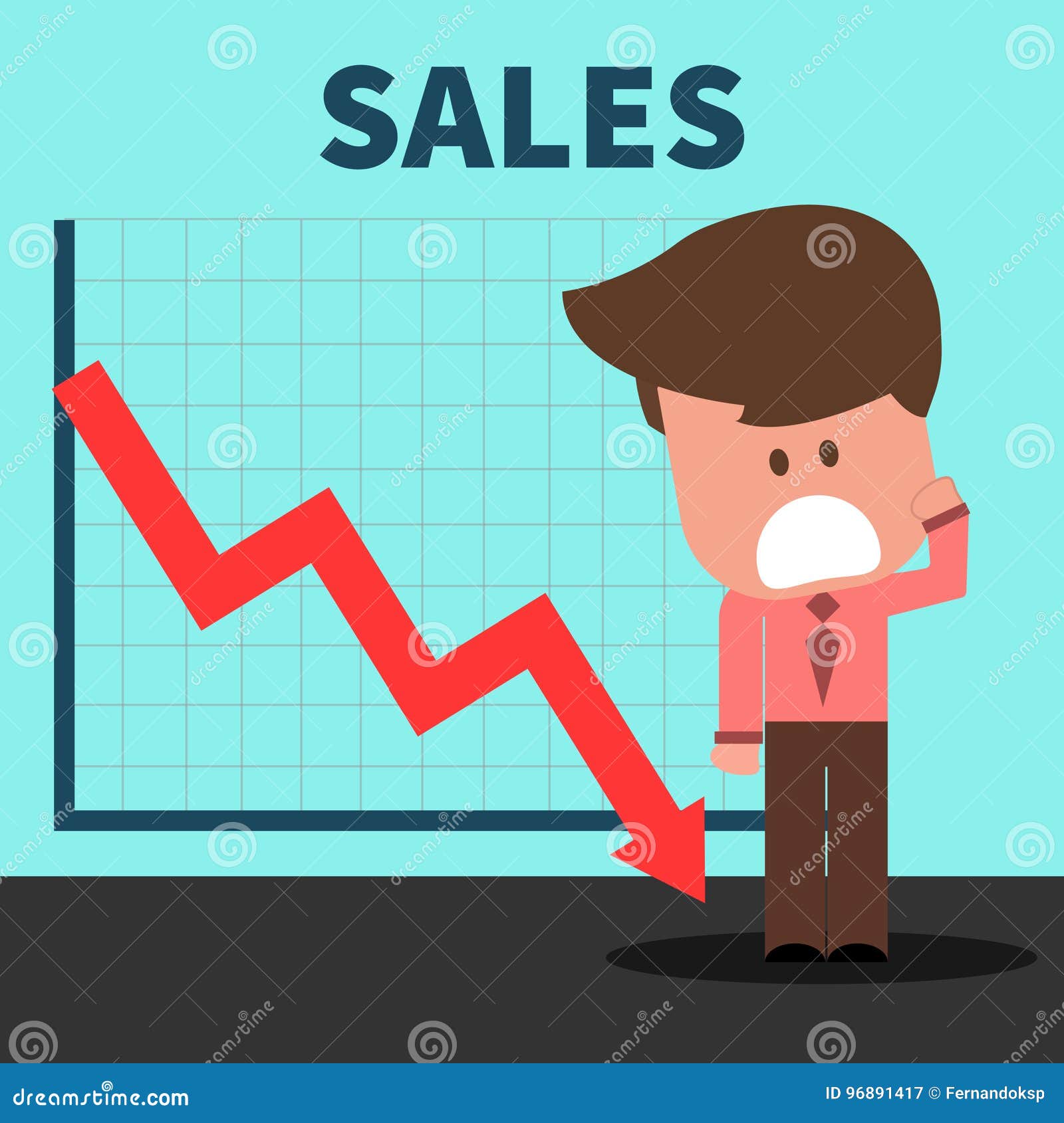 Businessman on Falling Down Chart with Red Arrow in Failure Stock ...