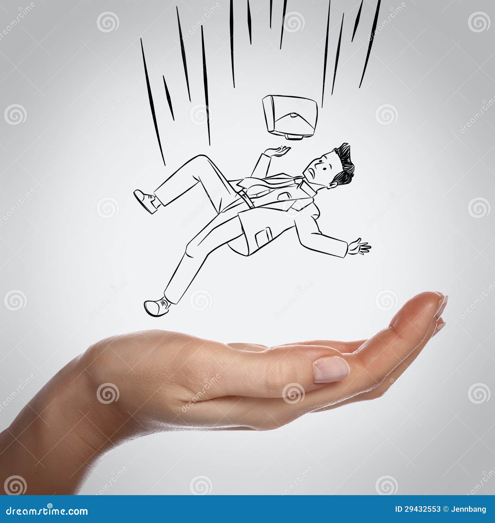 Businessman Falling Down on Hand Stock Illustration - Illustration of ...