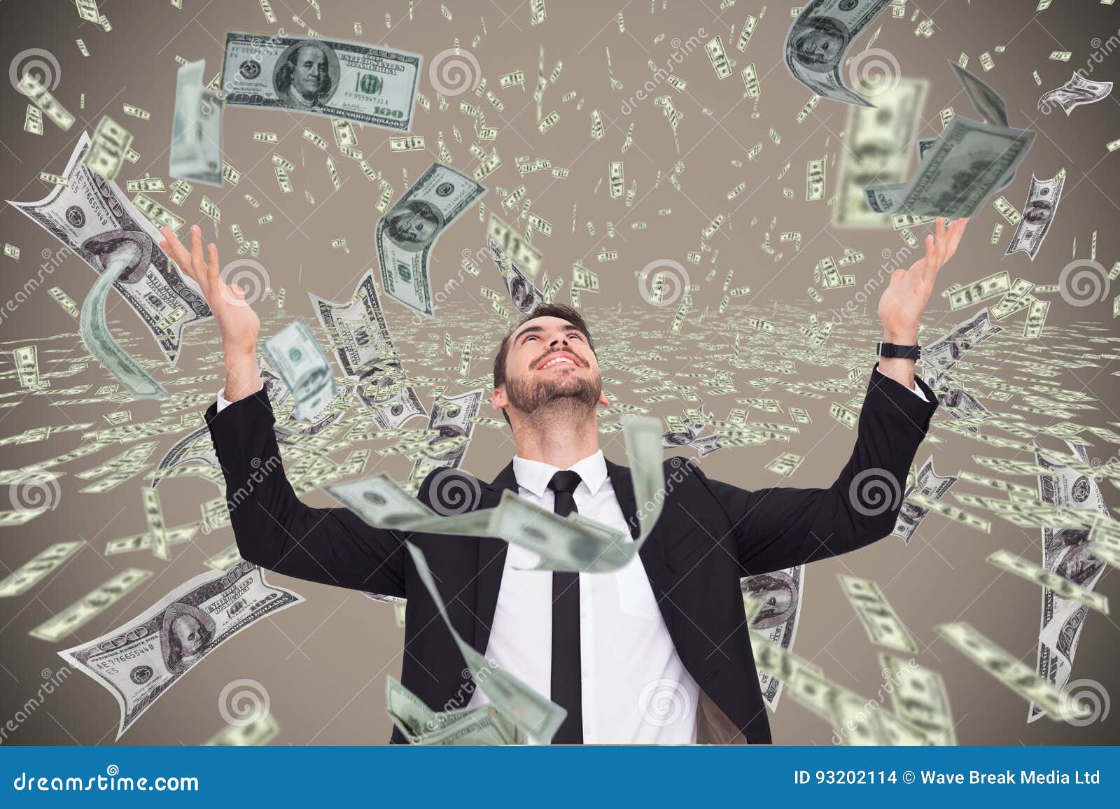 Businessman with Falling Money Stock Photo - Image of dressed, bill ...