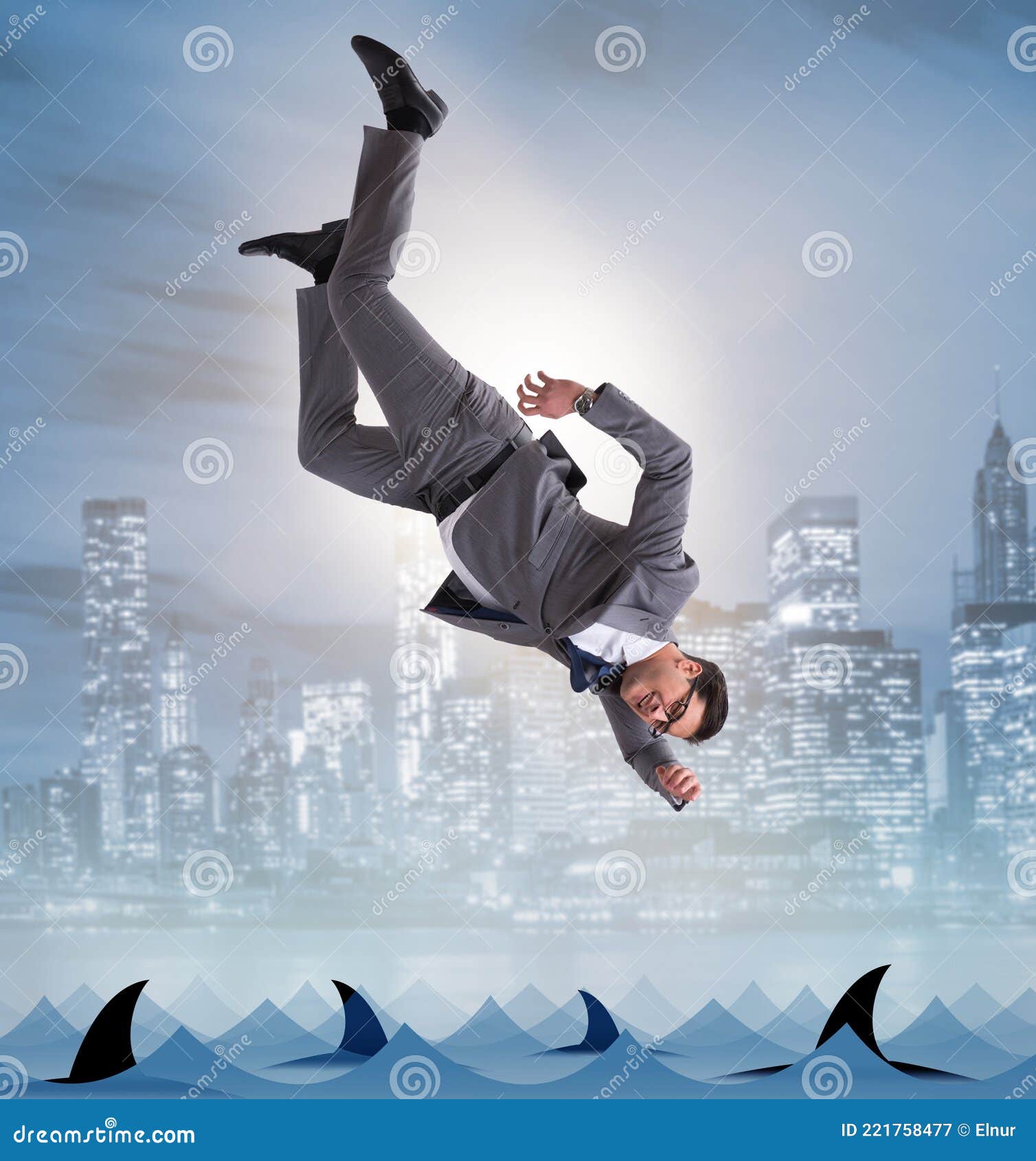Businessman Falling into Sea with Sharks Stock Image - Image of brave ...