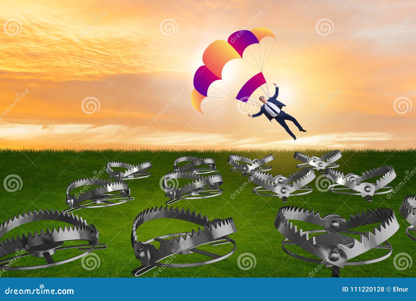 The Businessman Falling into Trap on Parachute Stock Photo - Image of ...