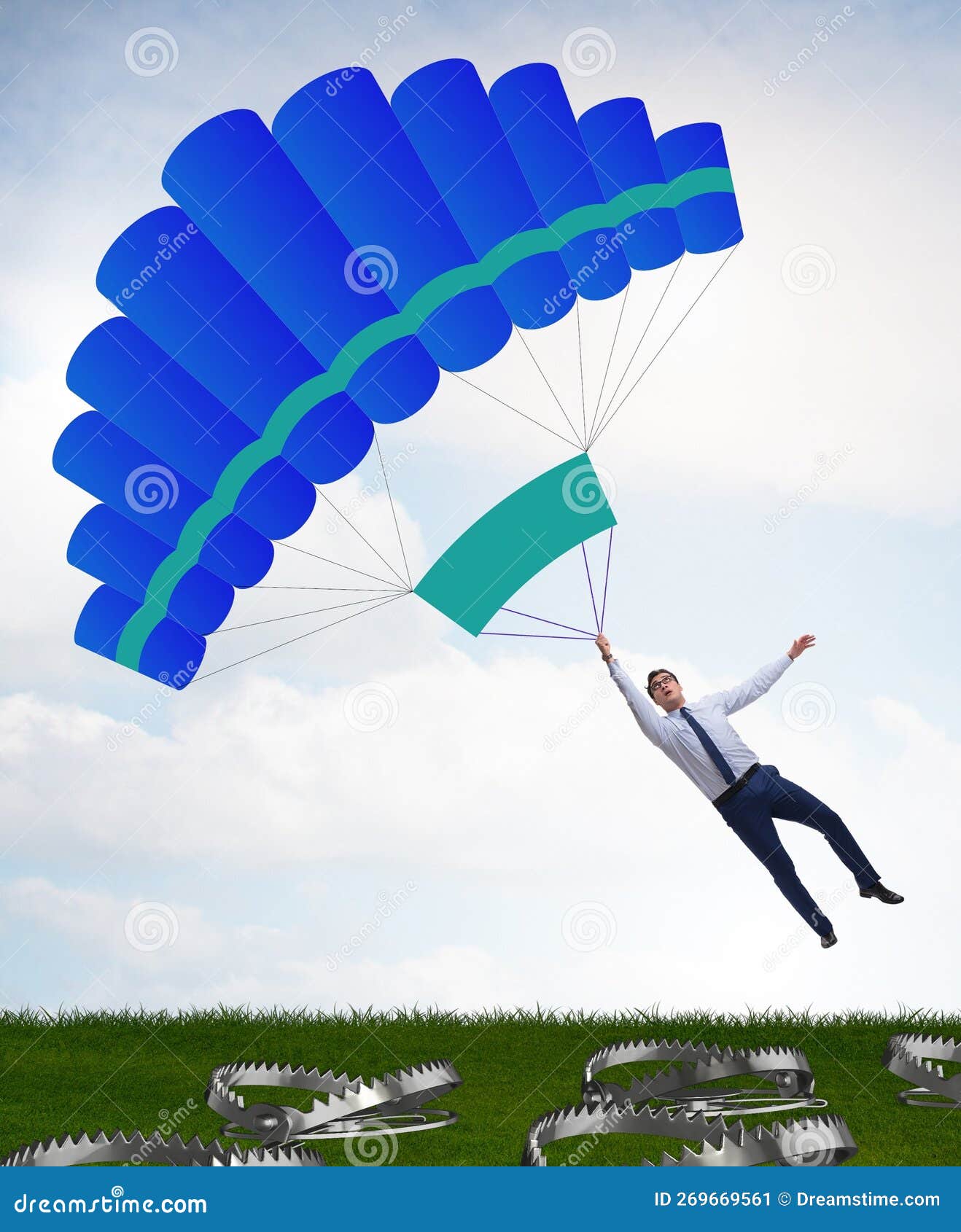 Businessman Falling into Trap on Parachute Stock Image - Image of ...