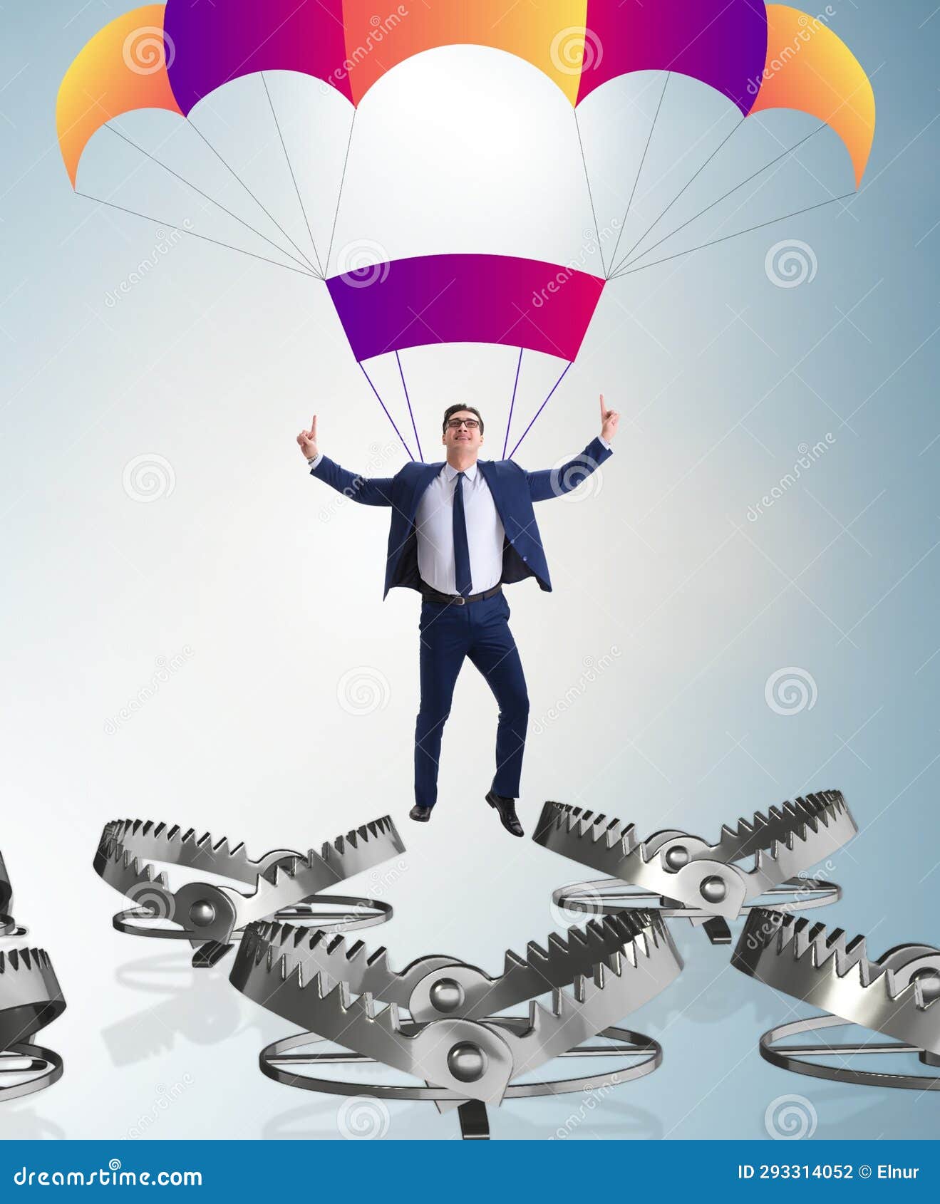 Businessman Falling into Trap on Parachute Stock Illustration ...