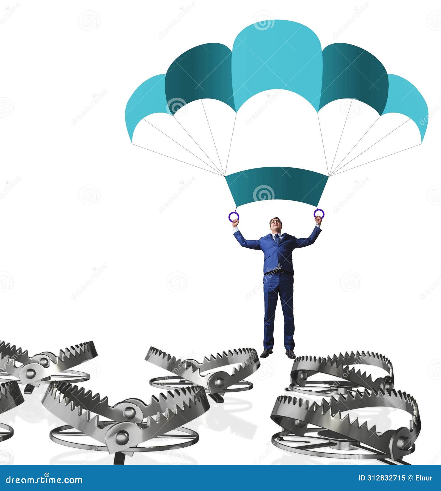 Businessman Falling into Trap on Parachute Stock Image - Image of catch ...