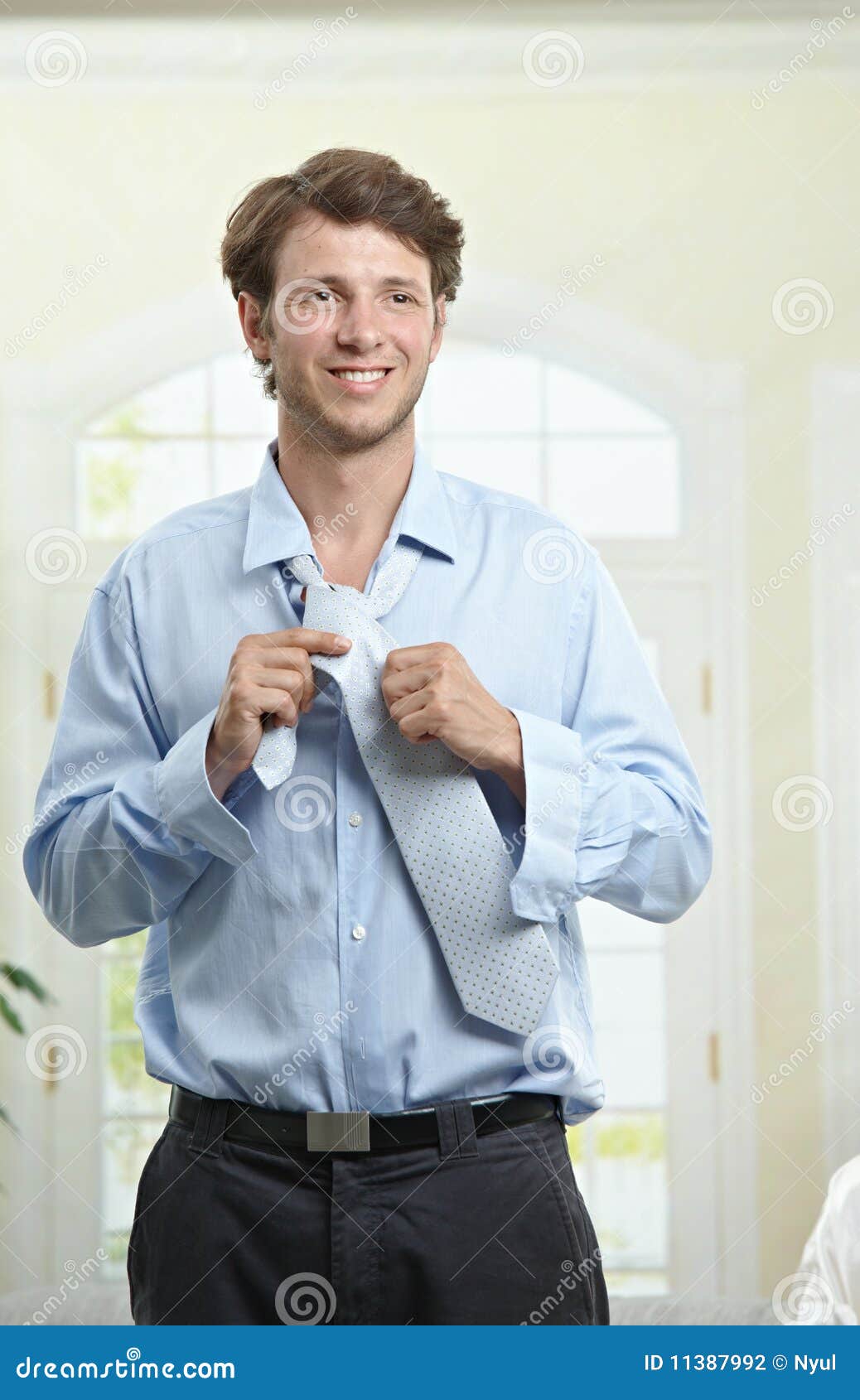 Businessman fastening tie stock photo. Image of happy - 11387992