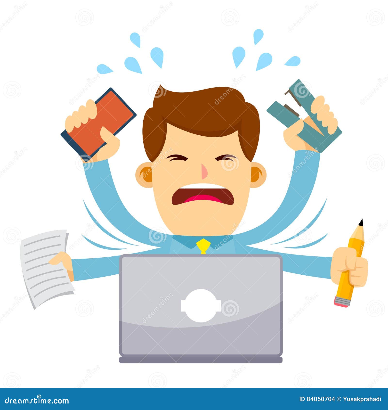 Businessman Feeling Stressed Working Behind Laptop Stock Vector ...
