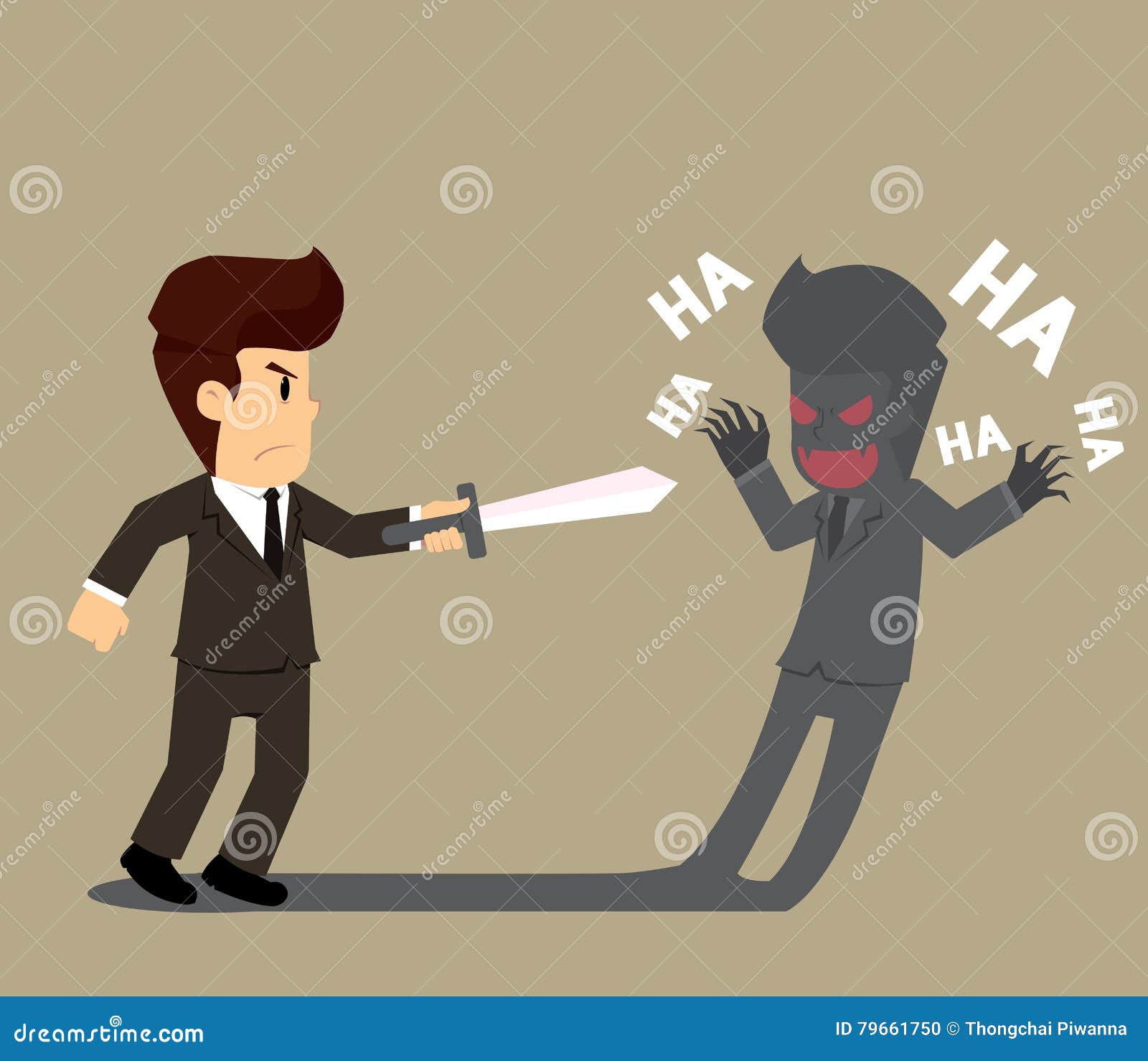 Businessman Fighting Against His Own Shadow, His Evil Stock Vector ...