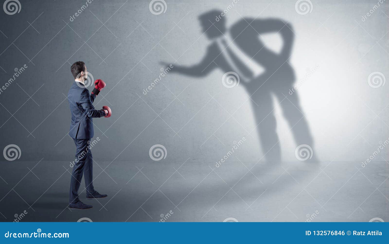 Businessman Fighting with His Bossy Shadow Stock Photo - Image of brave ...