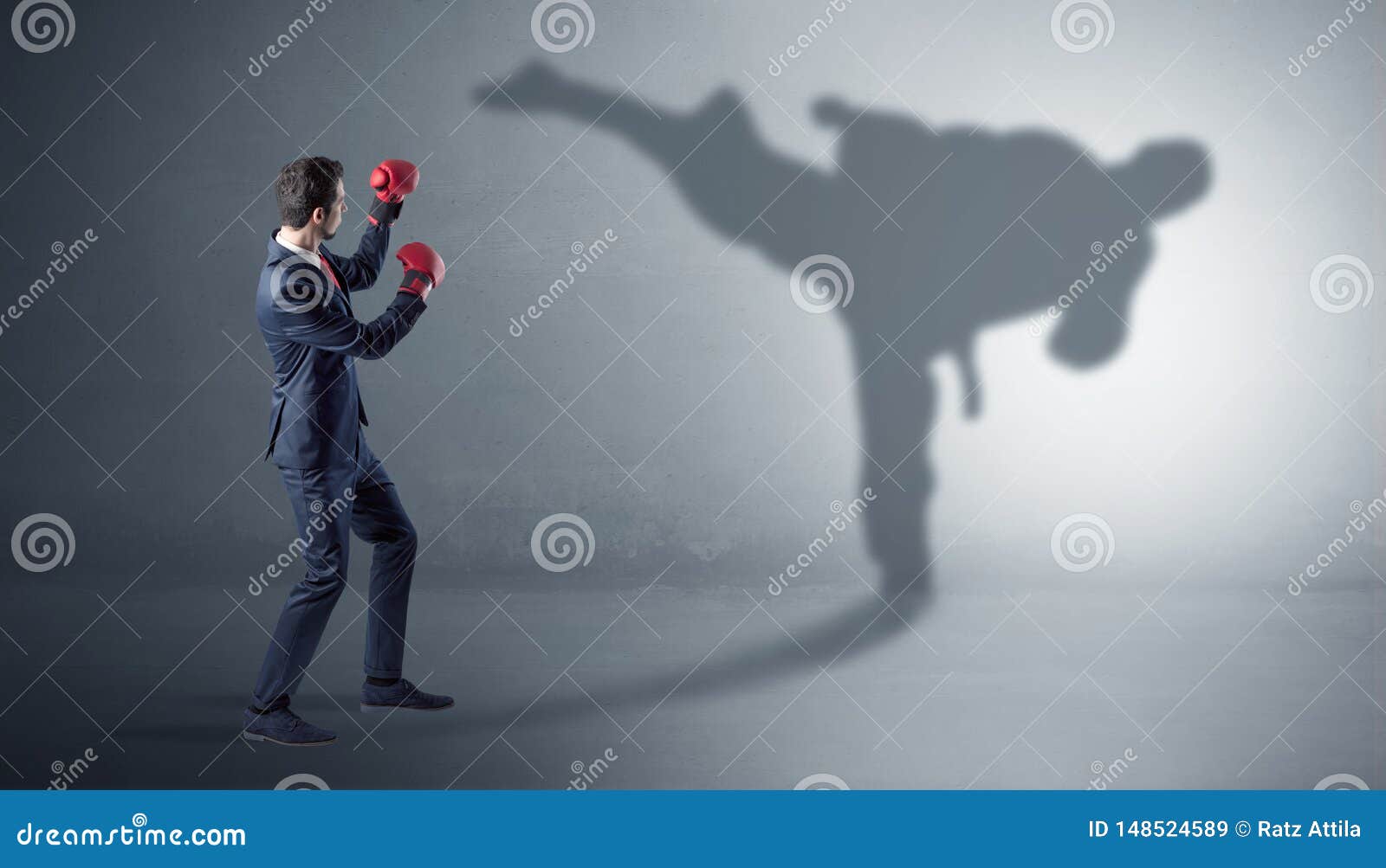 Young Businessman Fighting with His Shadow Stock Image - Image of ...