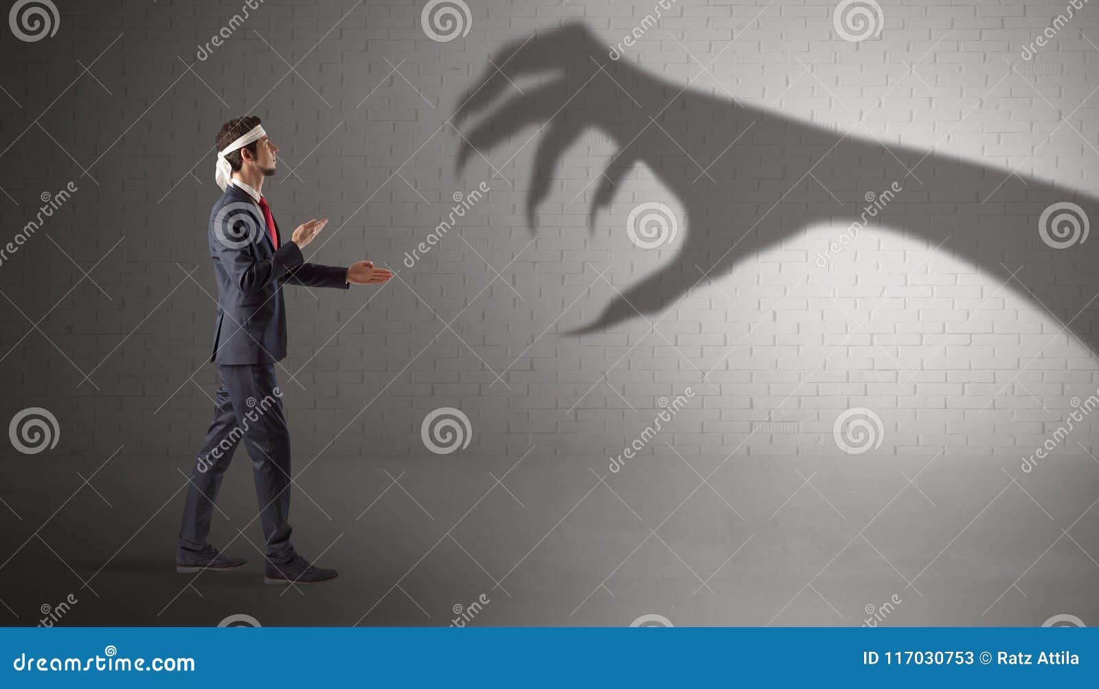 Businessman Fighting with Scary Hand Shadow Stock Image - Image of kick ...