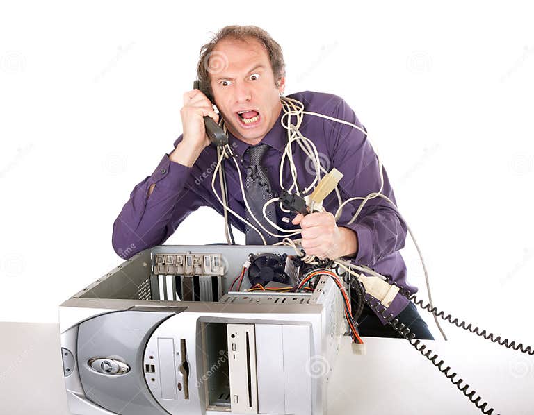 Businessman Fighting with Technology Stock Image - Image of funny ...