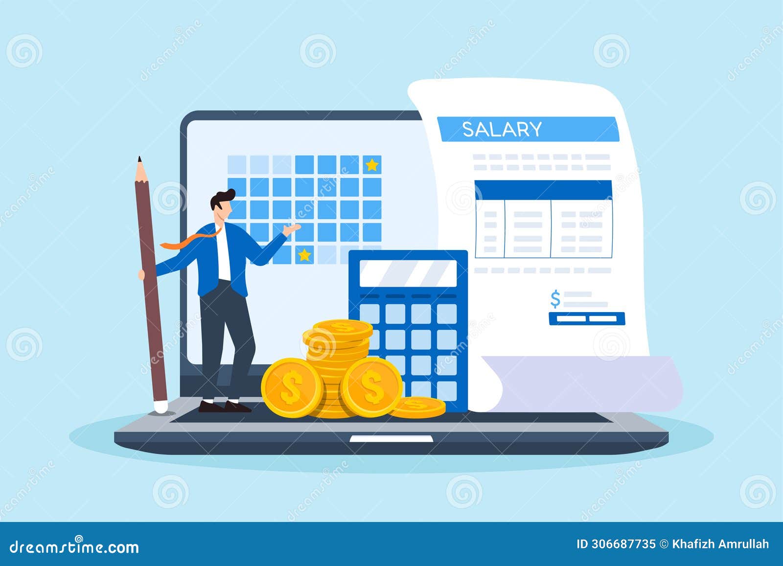 Businessman Filling Salary Payroll System Online in Computer Stock ...