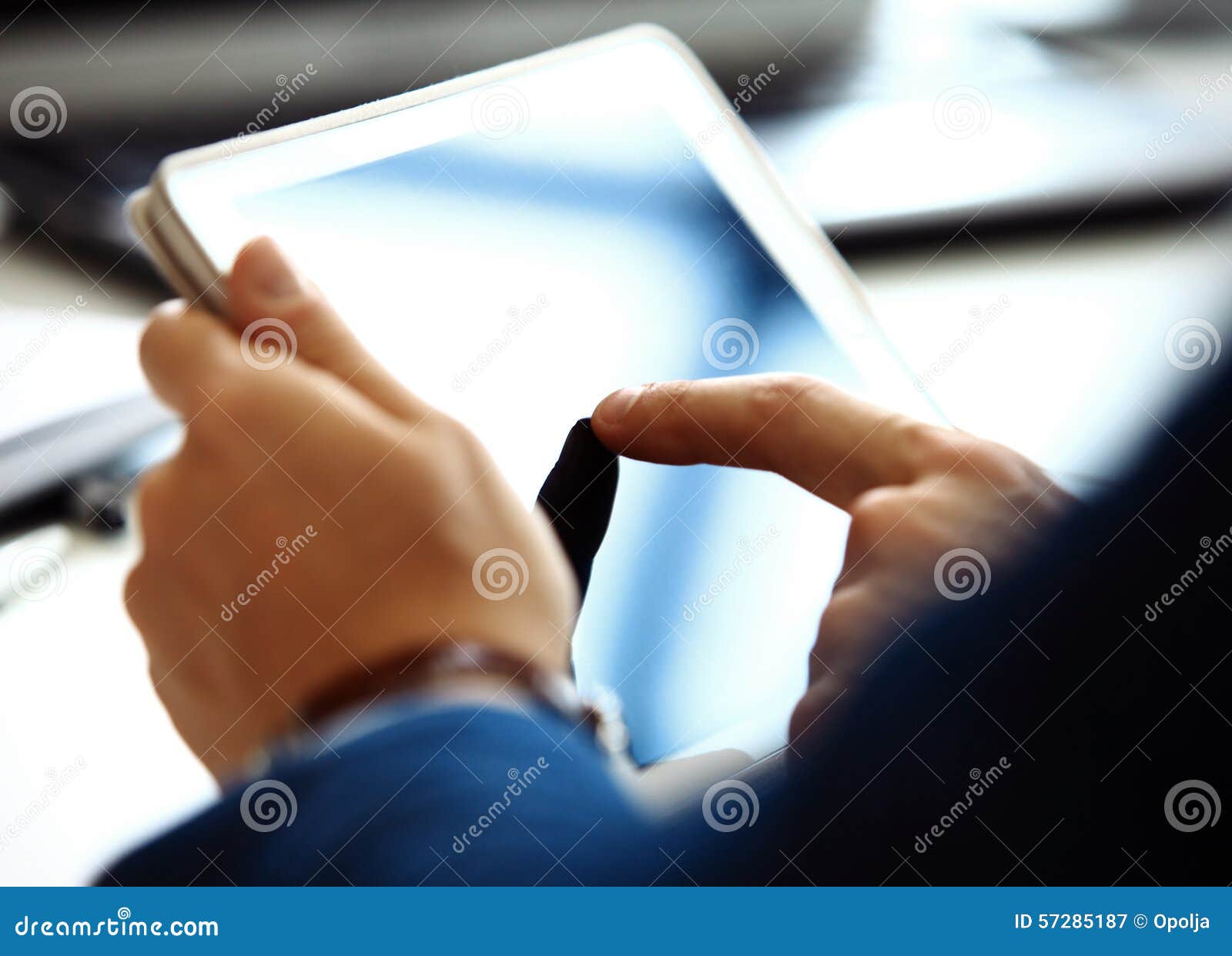 Businessman Finger Pointing To the Screen of a Tablet Stock Image ...