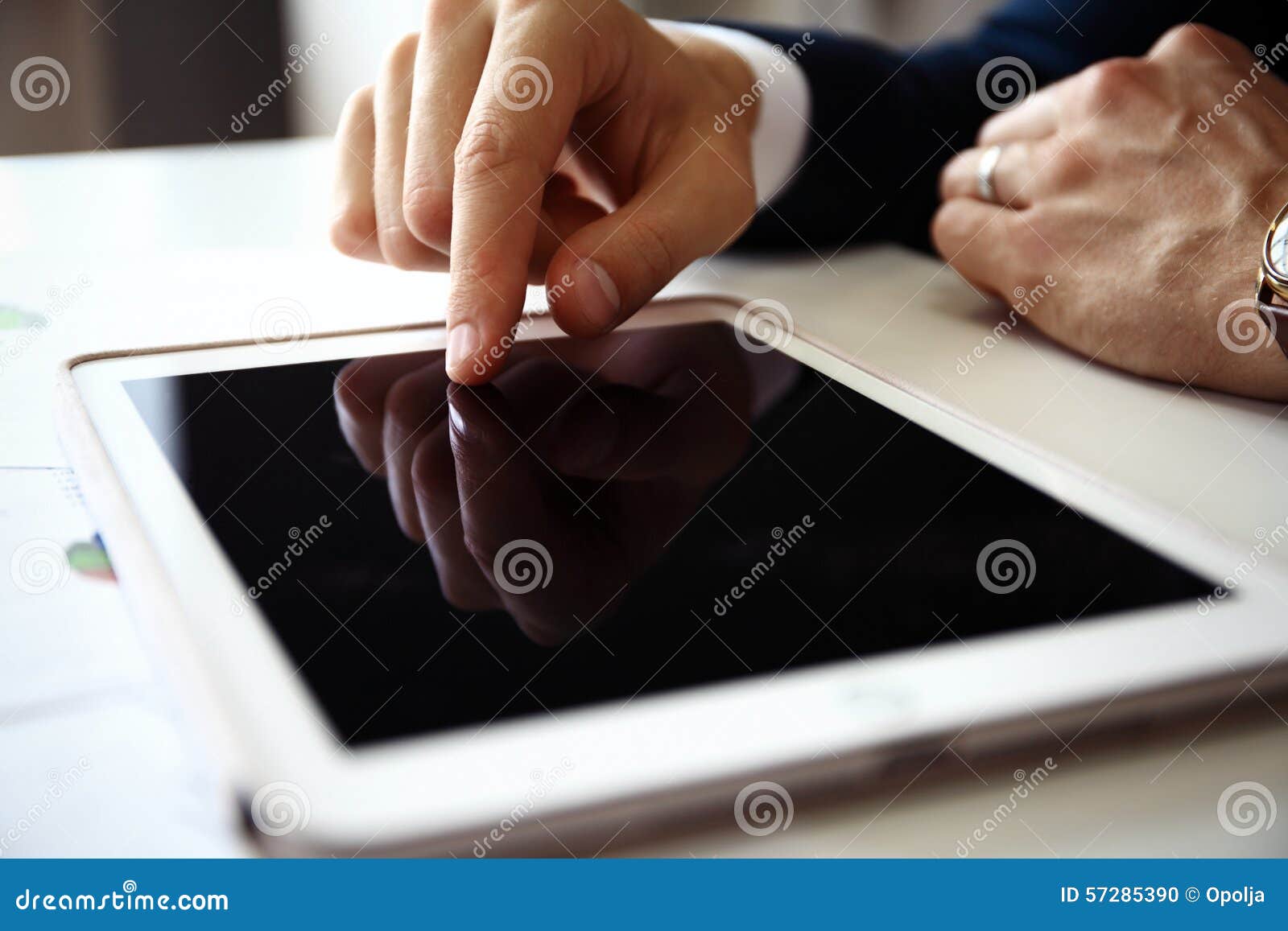 Businessman Finger Pointing To the Screen of a Tablet Stock Photo ...